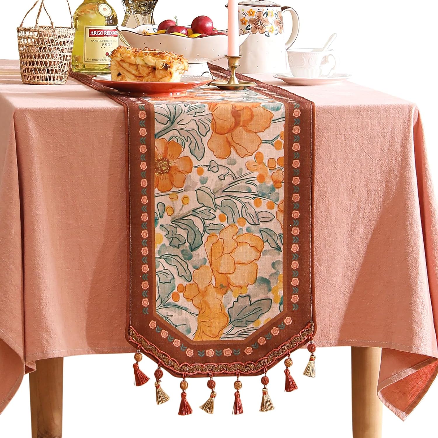 Amazon.com: bilin gaier Designer Vintage Orange Floral Small Table ...