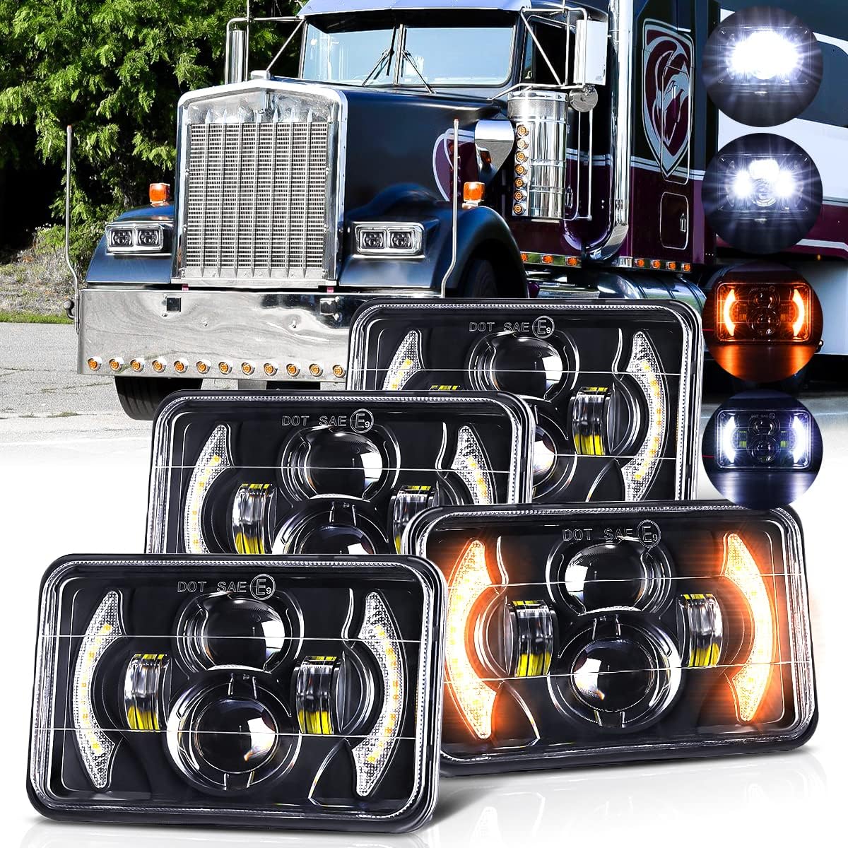 Amazon.com: 4x6 LED Headlights Pair, h4656/h4651 headlight 45W with ...