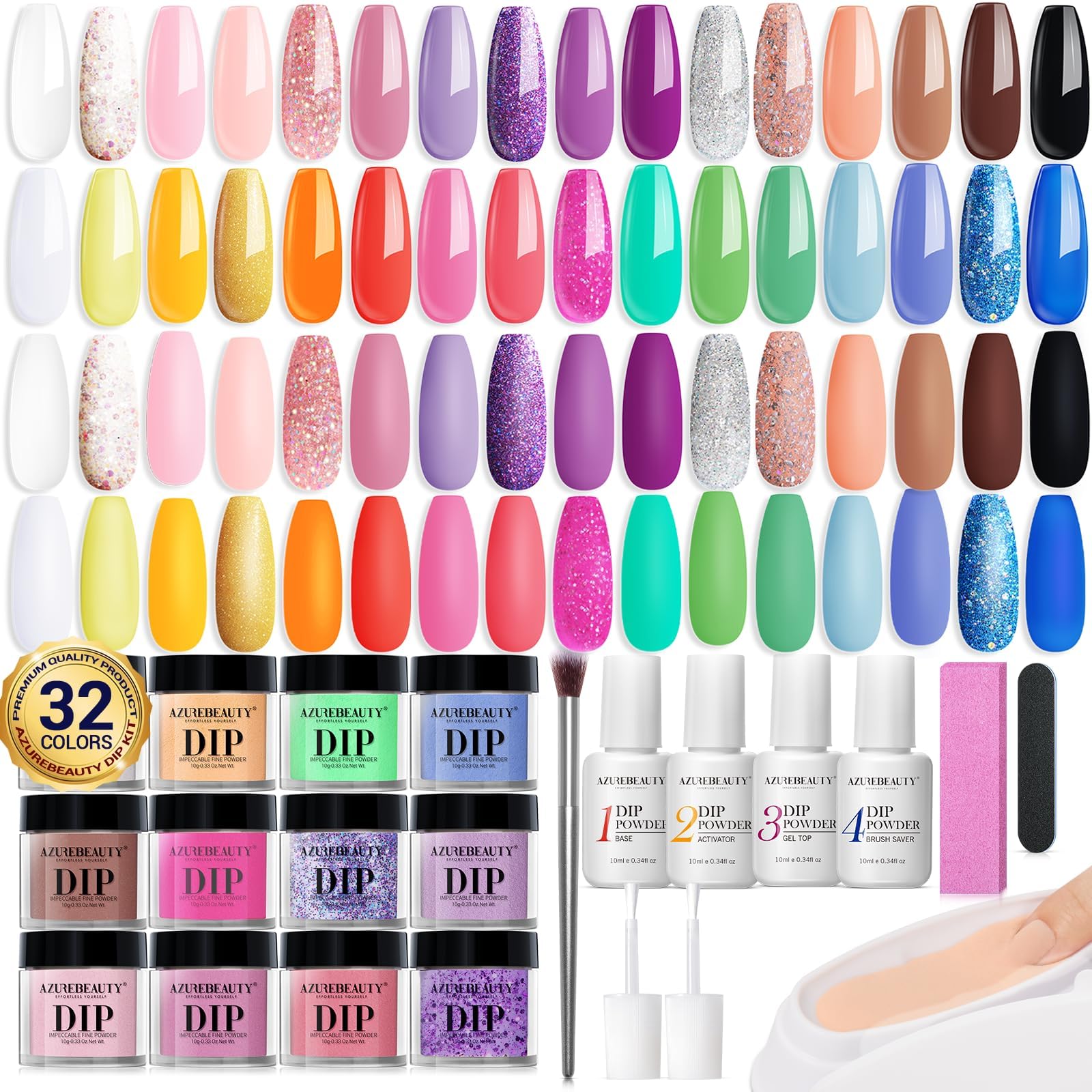 Amazon.com: AZUREBEAUTY 42Pcs Dip Powder Nail Kit Starter, 32 Colors ...