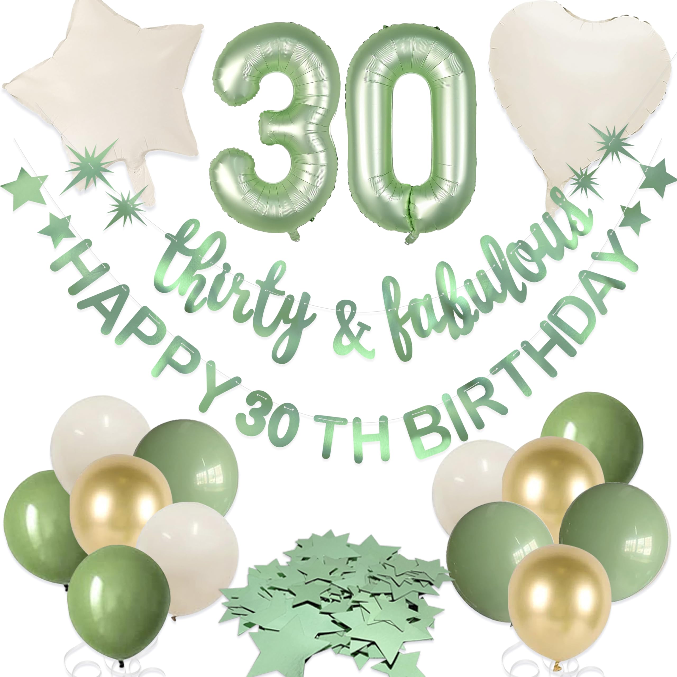 Amazon.com: Sage Green Thirty & Fabulous Happy 30th Birthday Banner ...