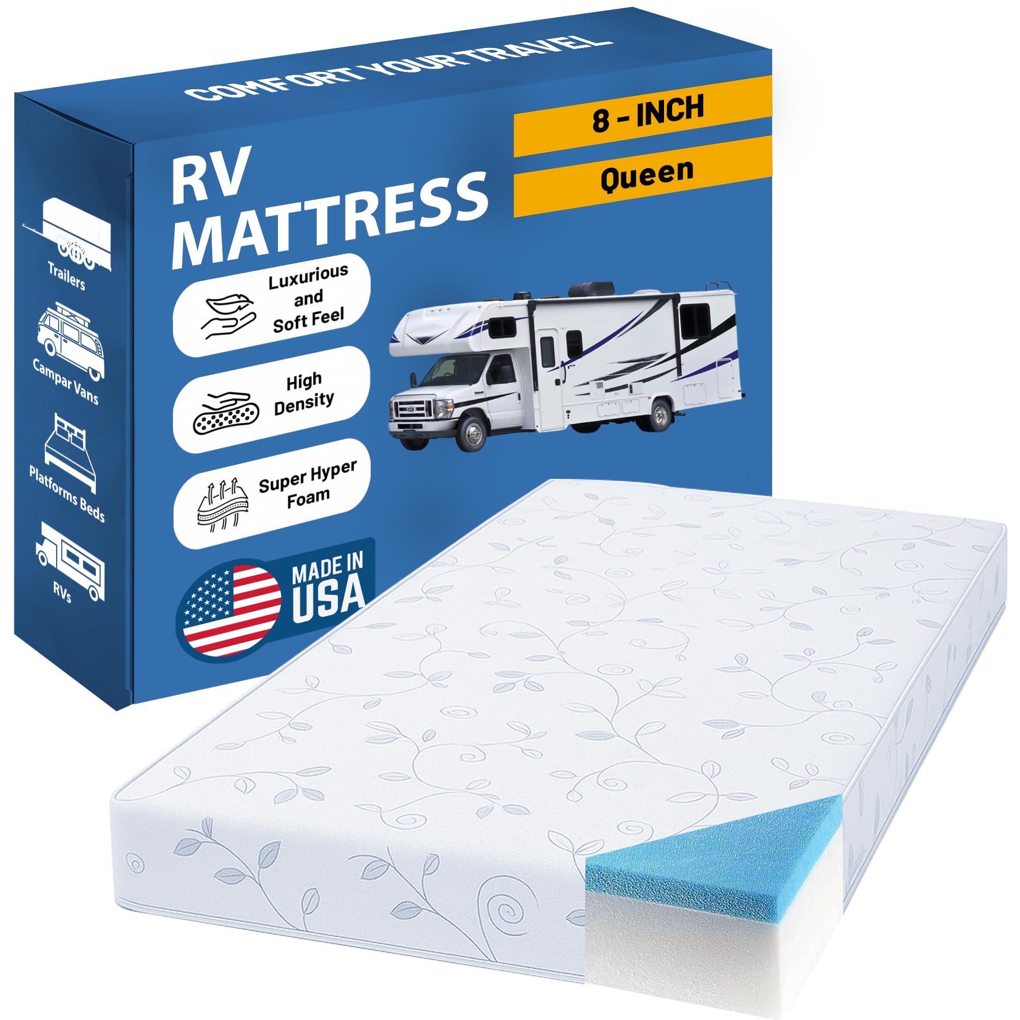 Snapklik.com : 8-Inch High-Density Cooling Gel Memory Foam RV Mattress ...