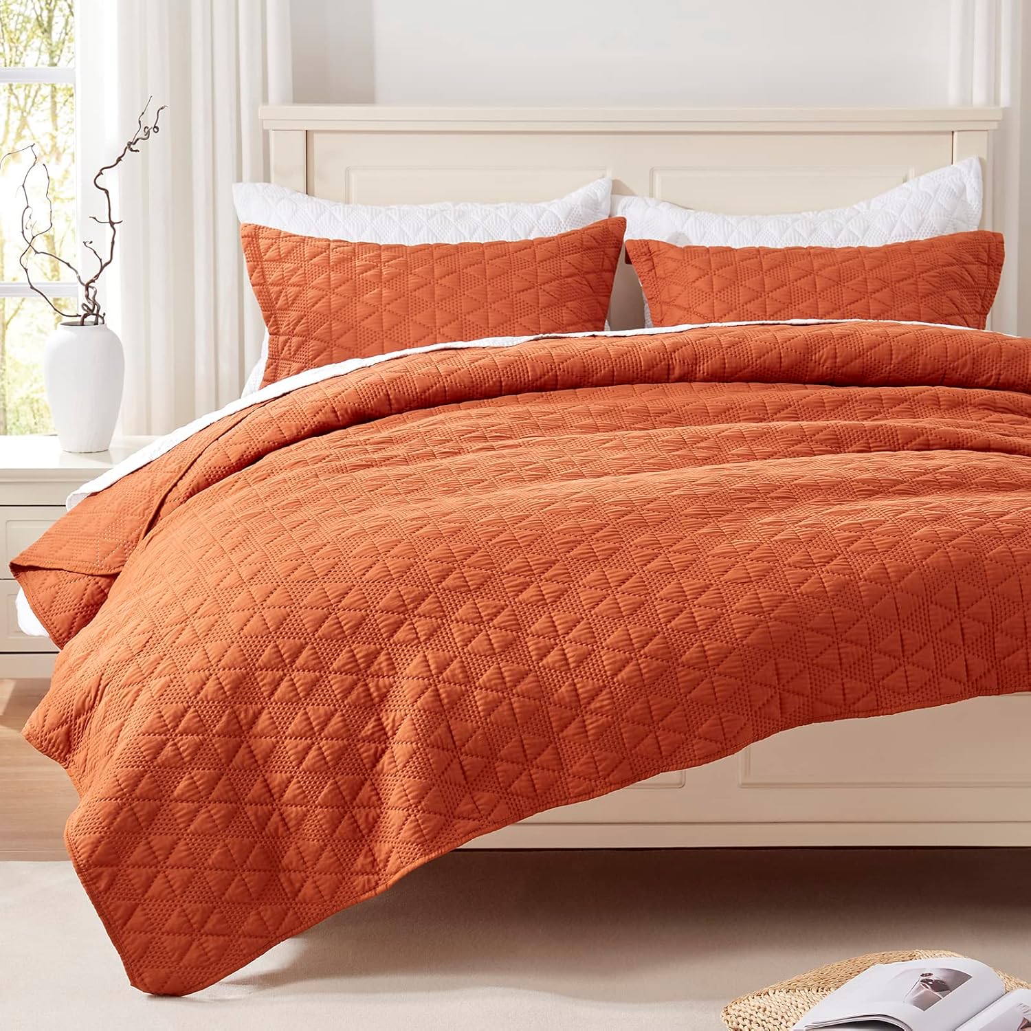 Juego de ropa de cama de 3 piezas de color naranja quemado, colcha ...