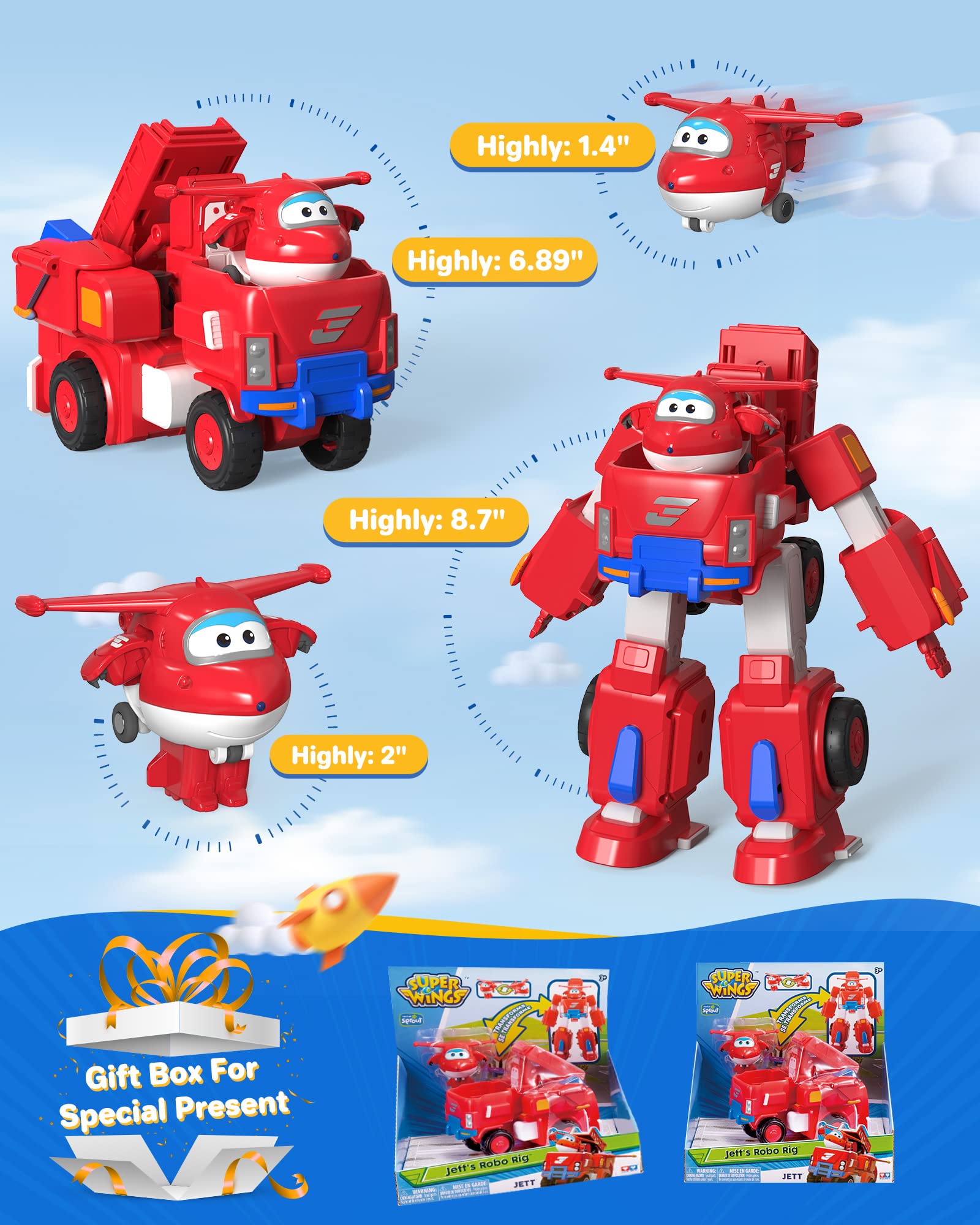 Super Wings Jett 7" Tall Superwings Jett Robot Suit and 2” Scale ...