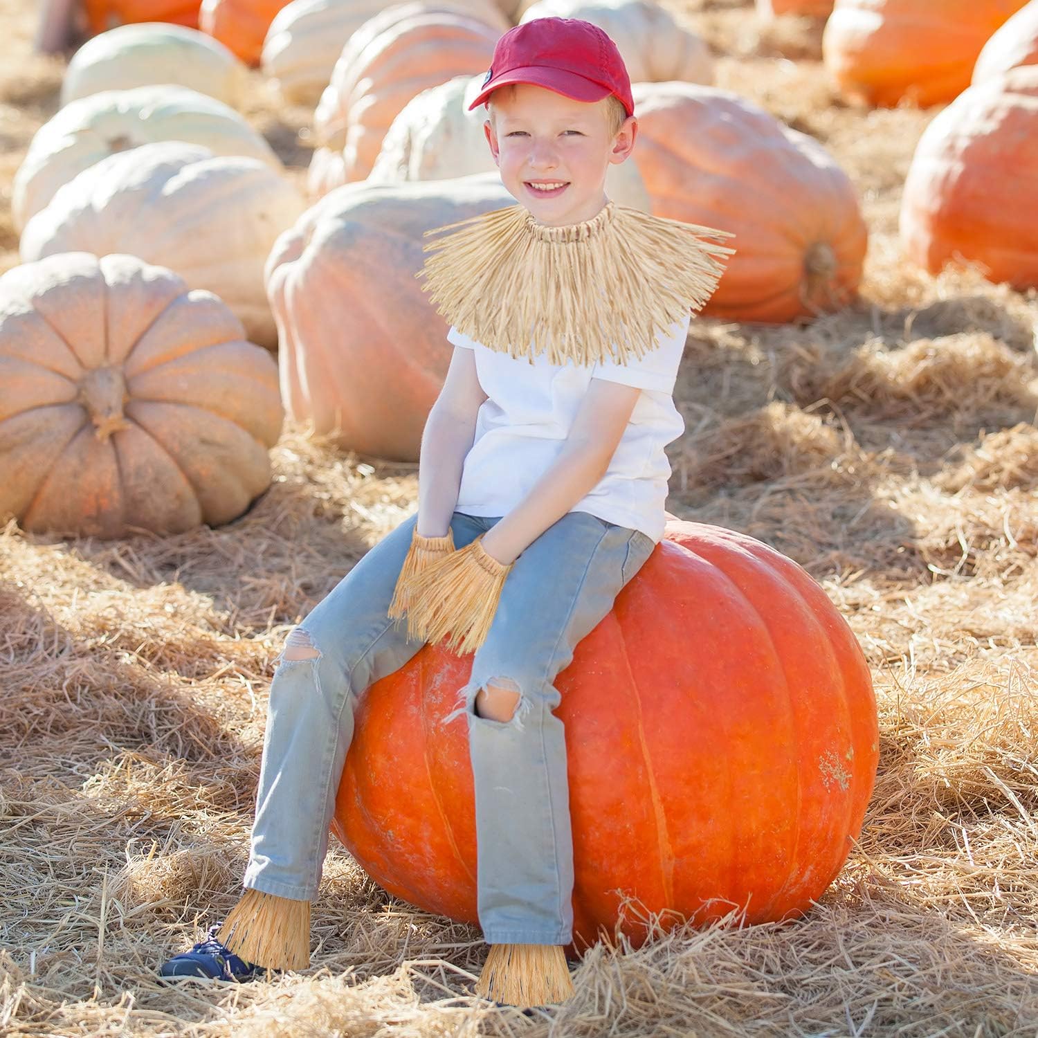 Amazon.com: 5 Pieces Scarecrow Straw Kit Raffia Scarecrow Costume ...