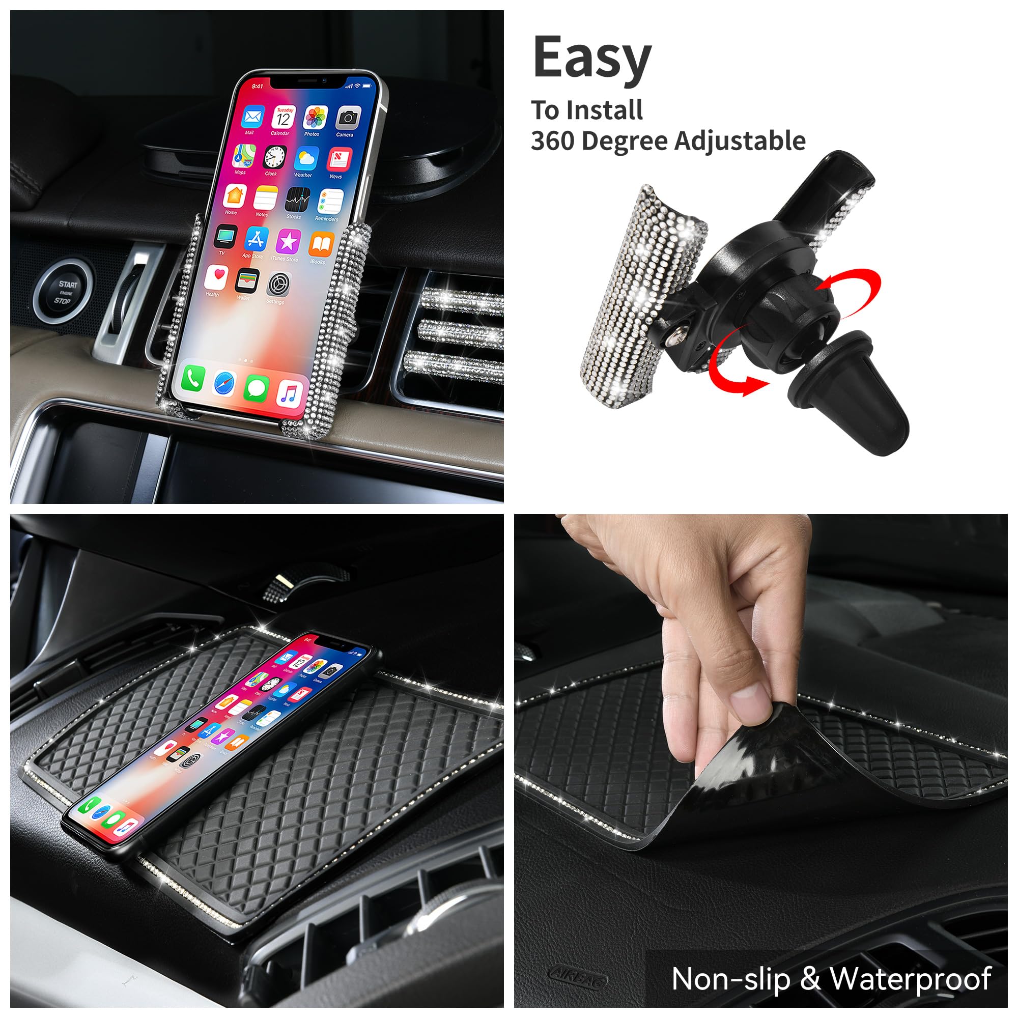 CAR PASS 34 PCS Bling Car Accessories Set for Women, Leather Car Seat ...