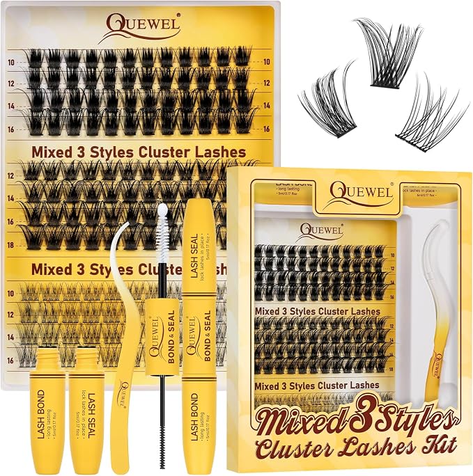 QUEWEL Lash-Cluster Kit 144Pcs D Curl Mixed 3 Styles Eyelashes ...