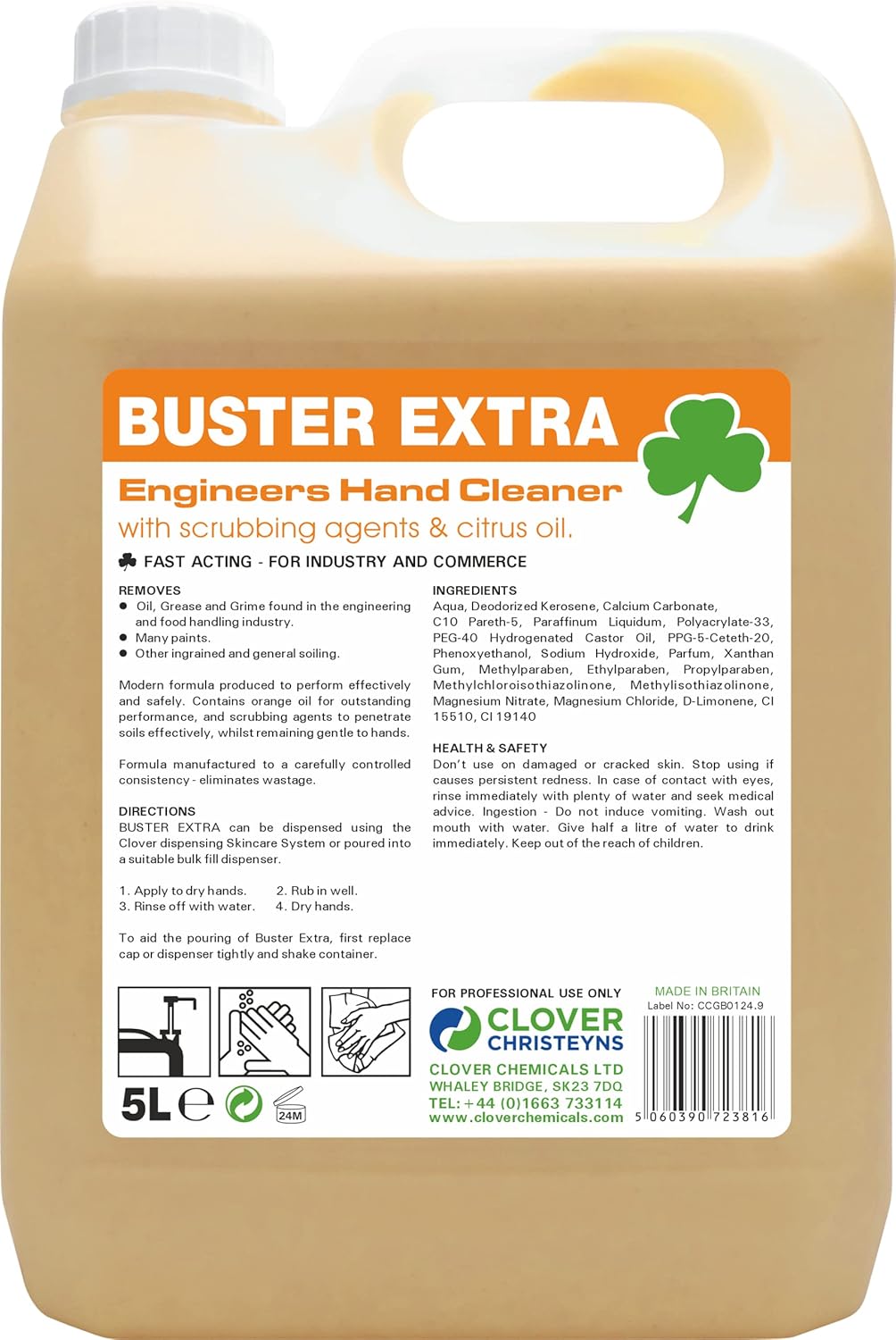 Clover Buster Extra Engineers Hand Cleaner (415) 5 Ltr : Amazon.co.uk ...