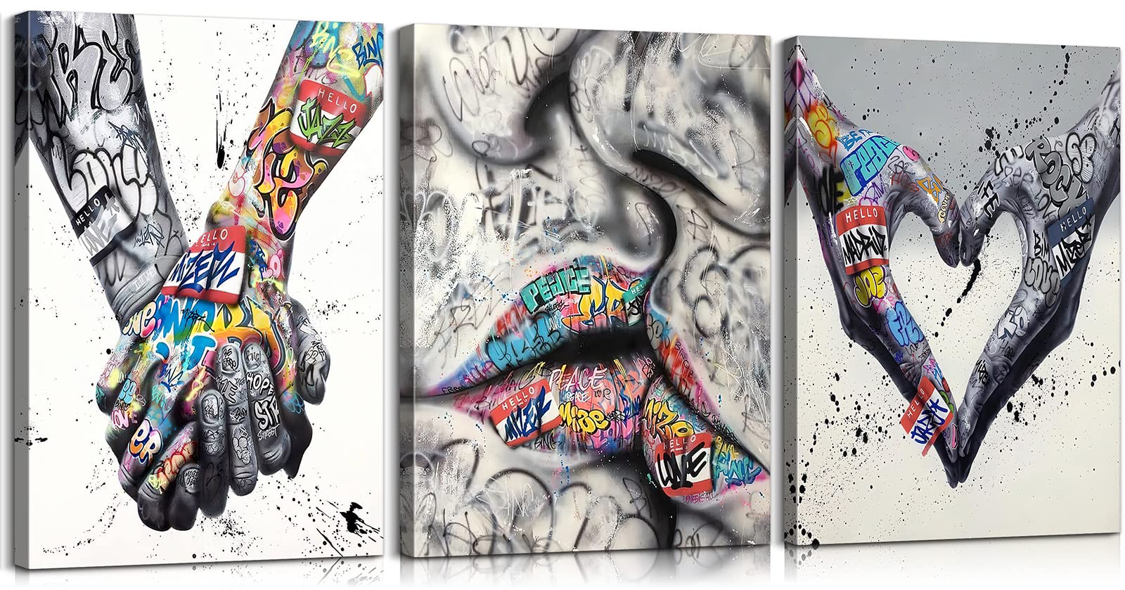 3 Pieces Graffiti Art Love Wall Art Couples Kiss Posters Graffiti ...