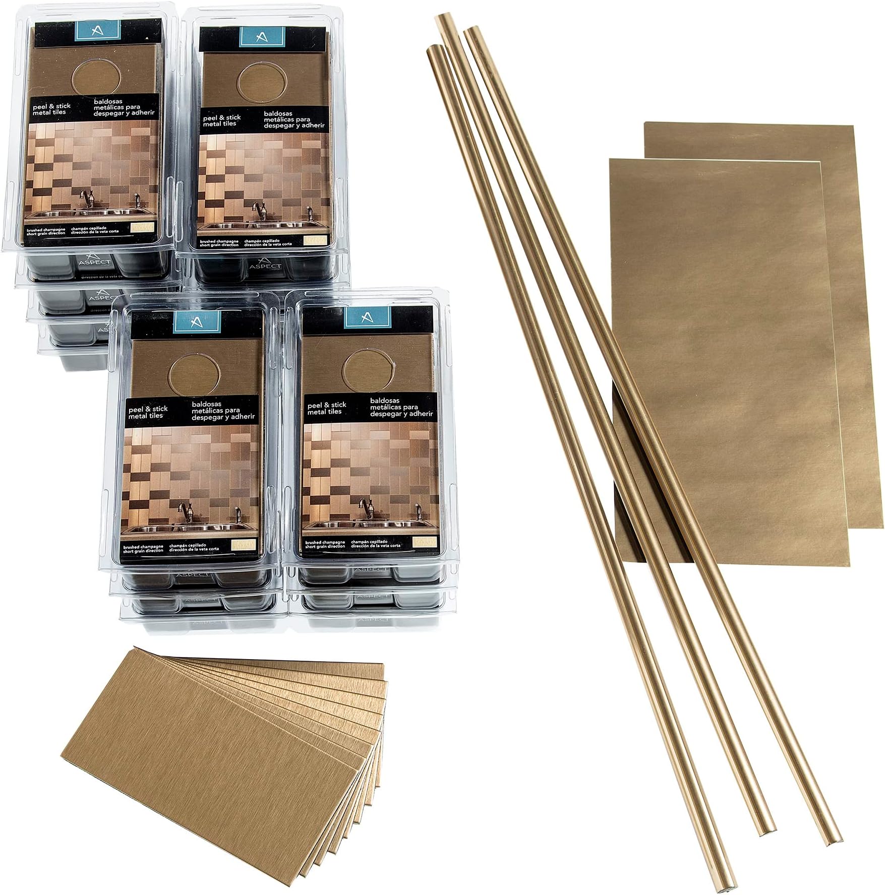 Aspect Peel and Stick Backsplash Brushed Bronze Short Grain Metal Tile ...