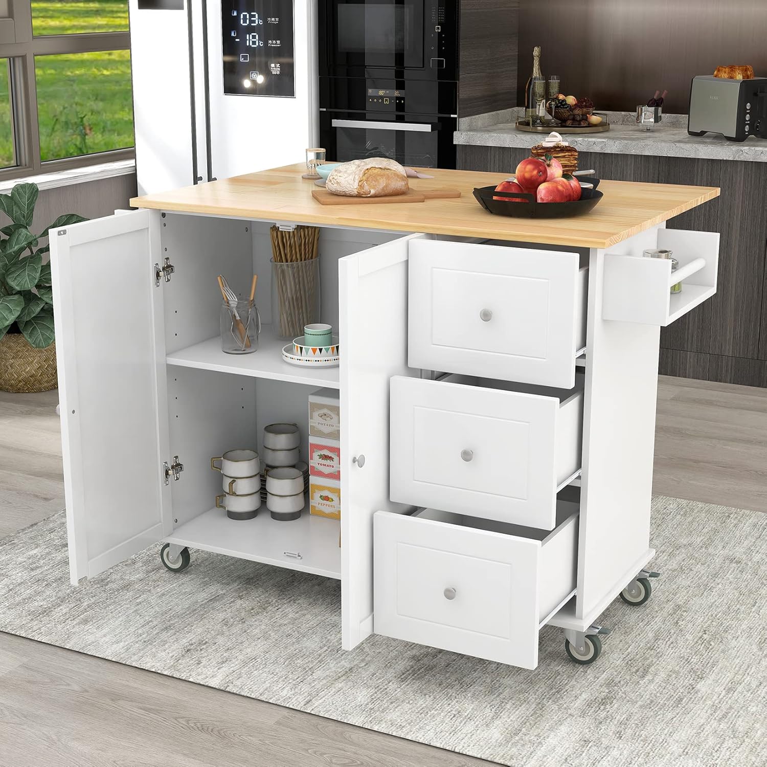 Amazon.com: Mobile Kitchen Island, Rolling Kitchen Storage Cart with 2 ...