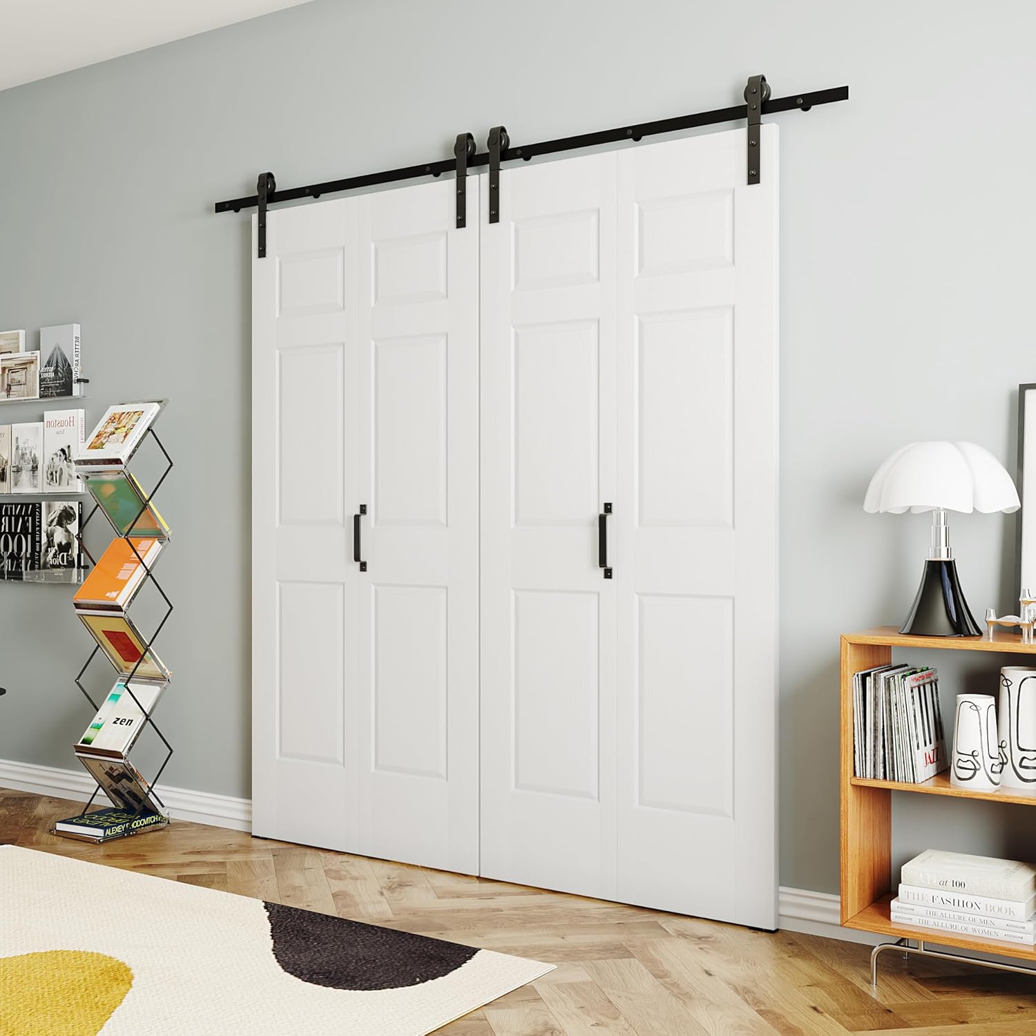 Amazon.com: SOLRIG Bi-Fold Sliding Barn Door 72"（36" x2） x 84", 6-Panel ...