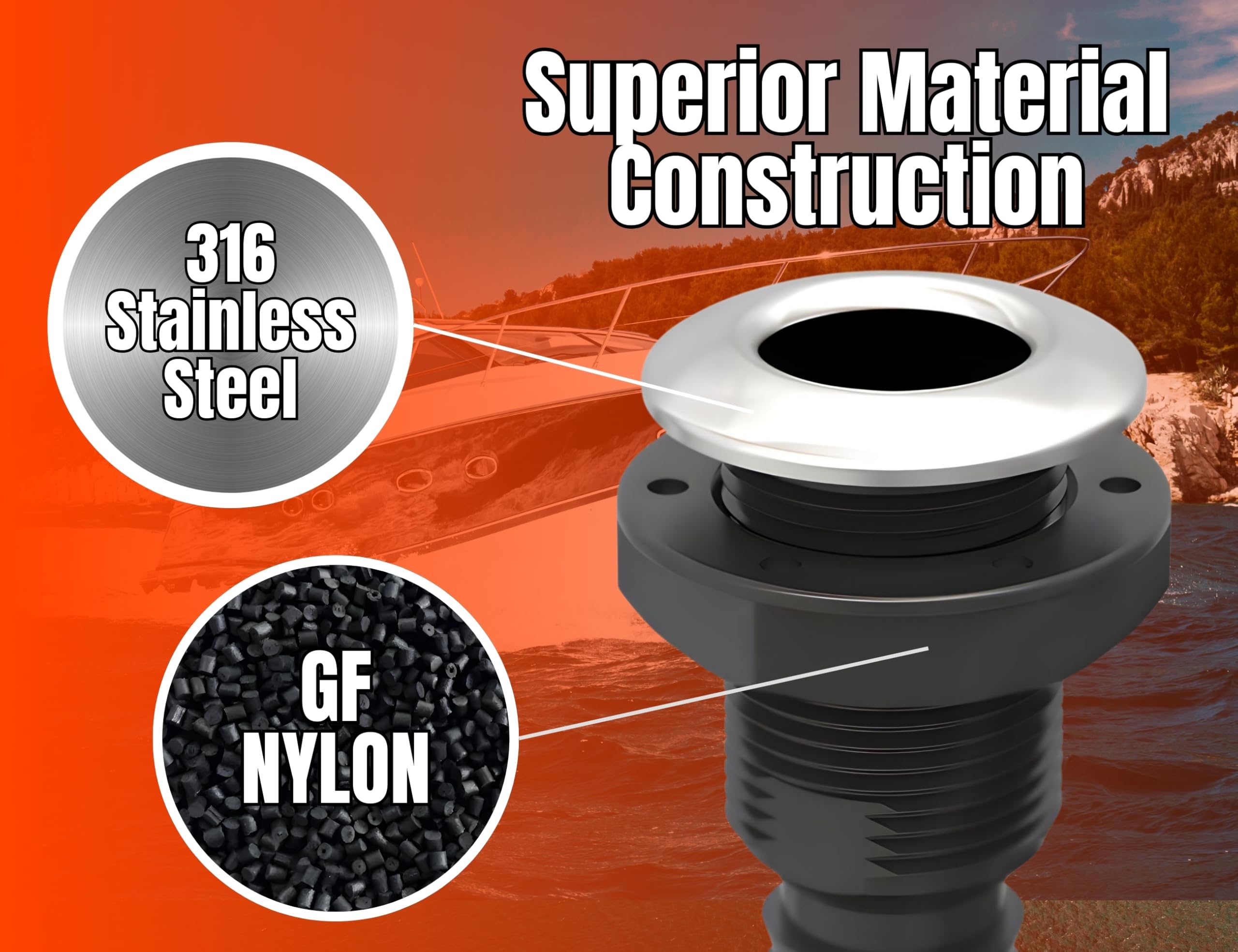 Snapklik.com : SEAFLO 1-1/4" 316 Stainless-Steel-Capped Thru Hull ...