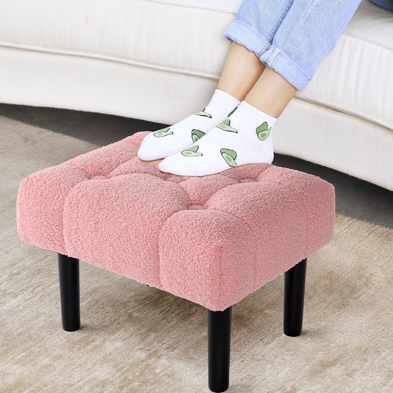 Amazon.com: HOUCHICS Fur Padded Foot Stool, Small Ottoman Foot Rest ...