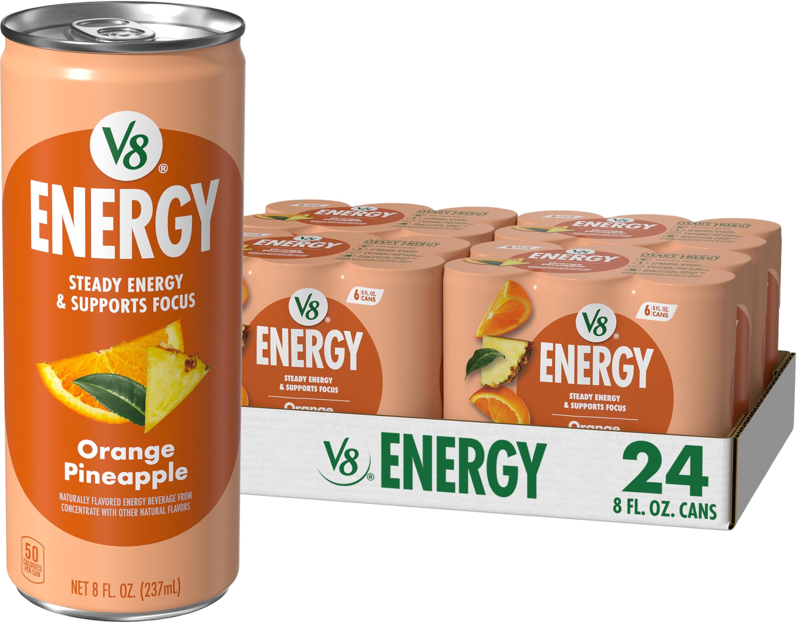 Amazon.com : V8 +Energy Sparkling Orange Pineapple Juice Energy Drink ...
