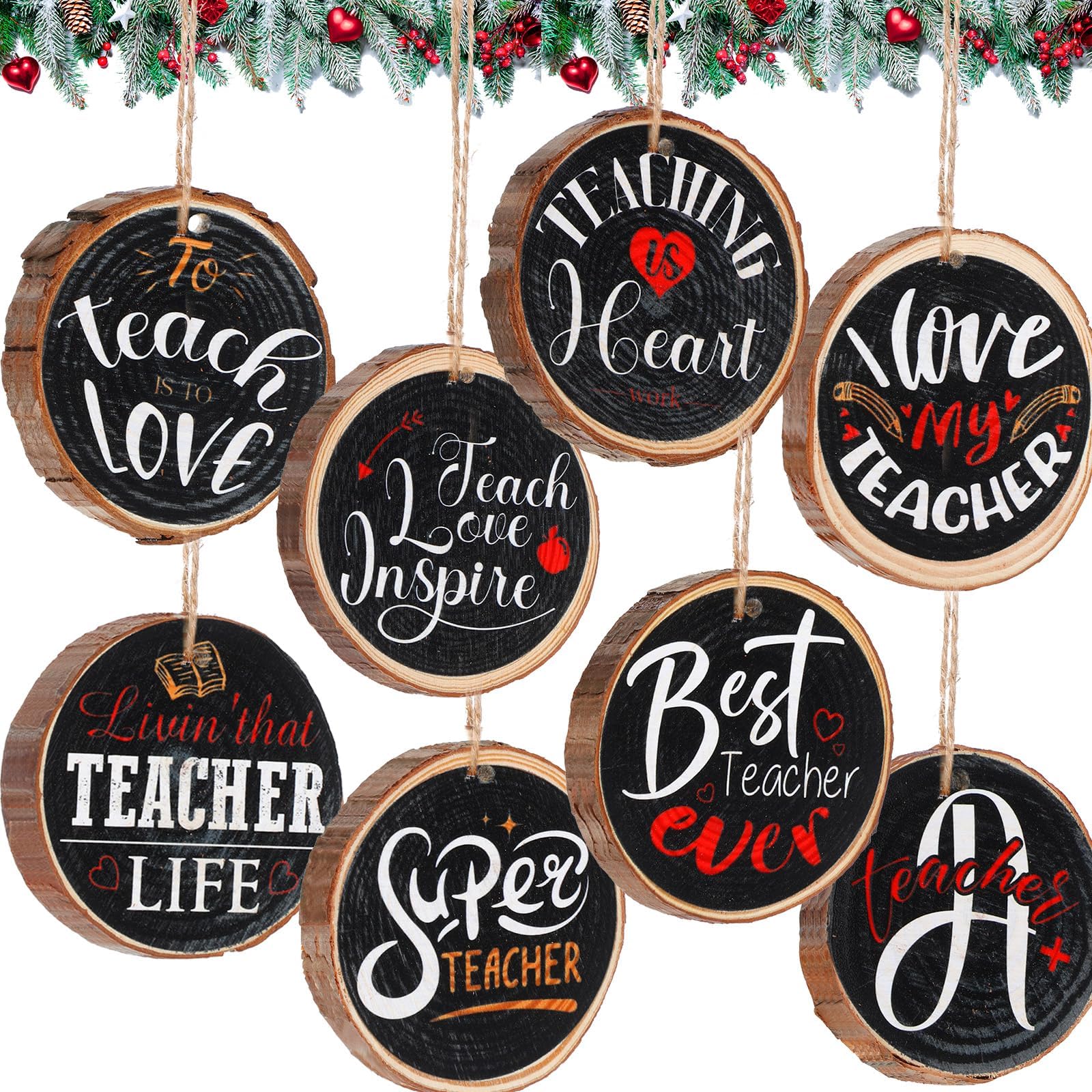 Amazon.com: 36 Pcs Christmas Teacher Ornaments Bulk Wooden Teacher ...