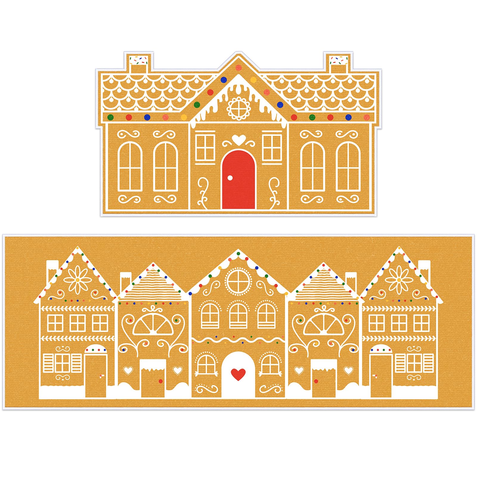 Amazon.com: 2 Pcs Christmas Gingerbread House Kitchen Rug Merry ...