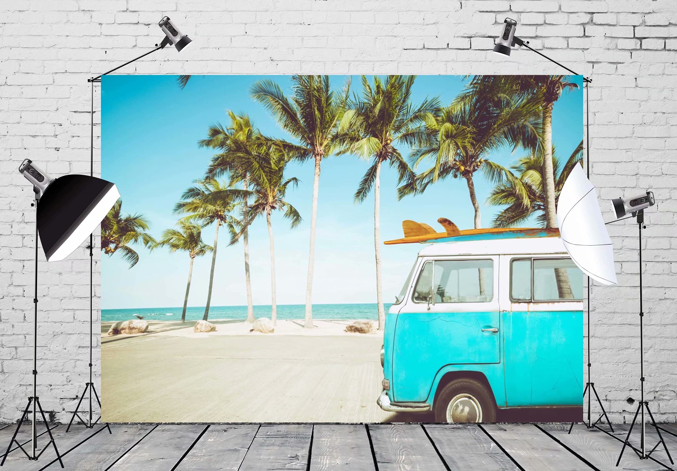 Buy BELECO 7x5ft Fabric Tropical Beach Backdrop Vintage Car in Beach ...