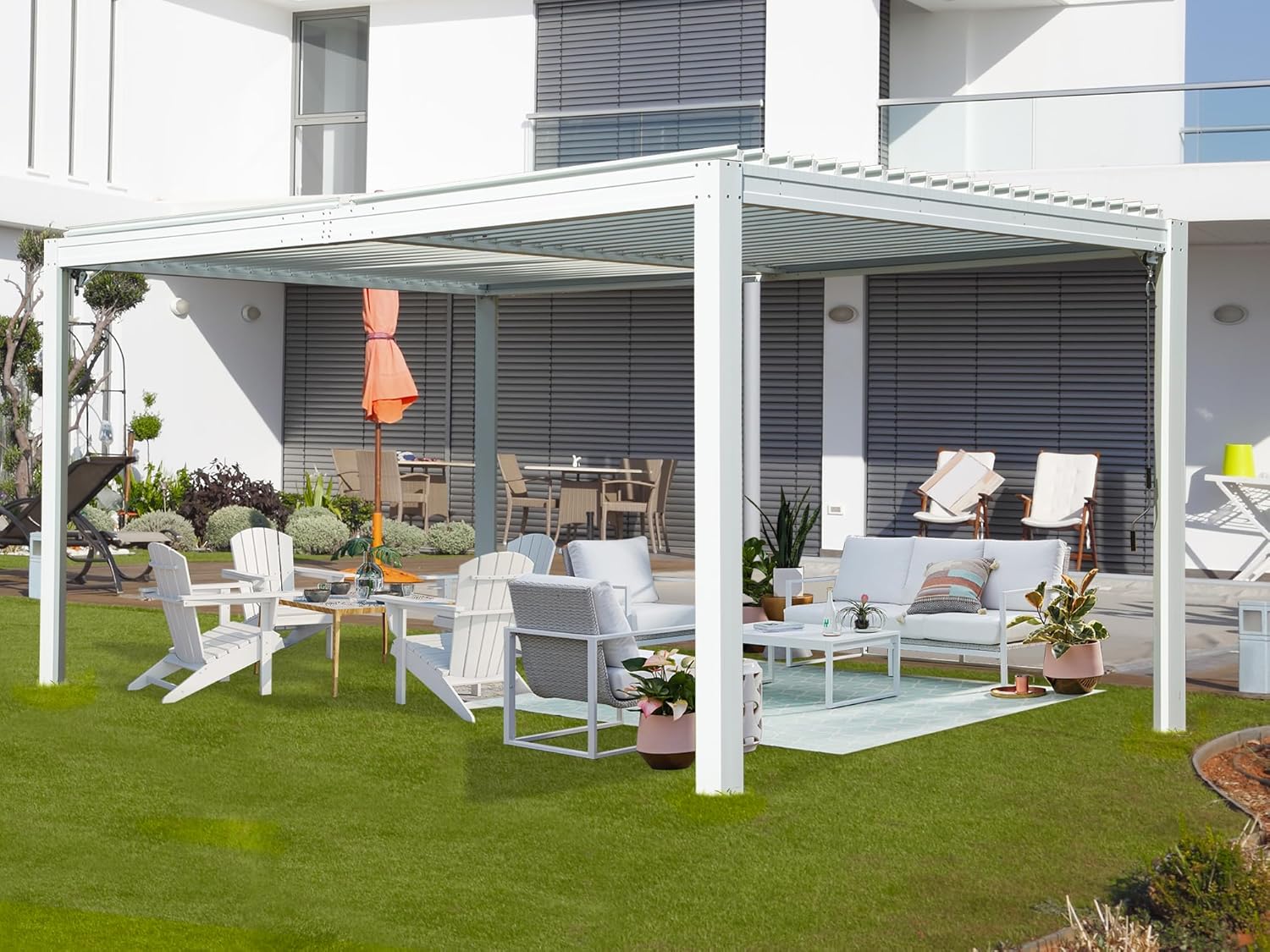 Amazon.com: Domi Louvered Pergola 10' x 16' Outdoor Aluminum Pergola ...