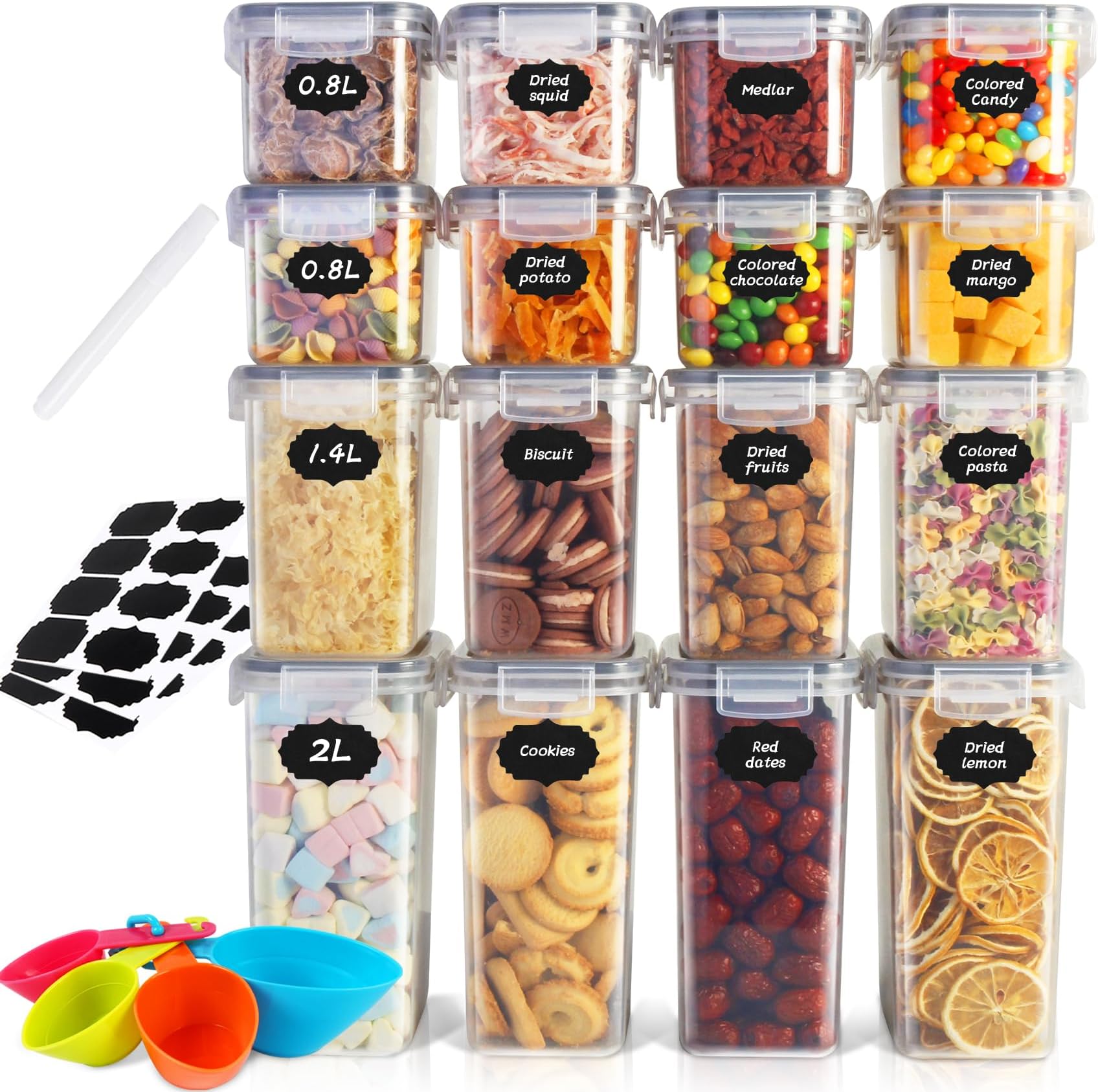 Cinnani Contenitori per alimenti Set di 16, Contenitori Ermetici ...