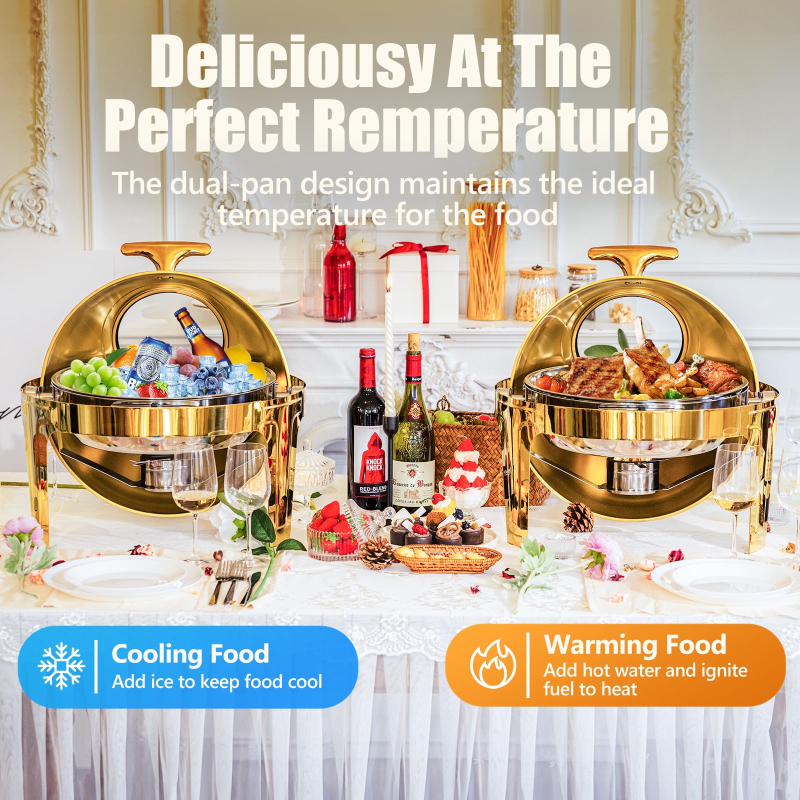 Snapklik.com : Roomark 6QT Gold Chafing Dish Buffet Set-2 Packs, Roll ...