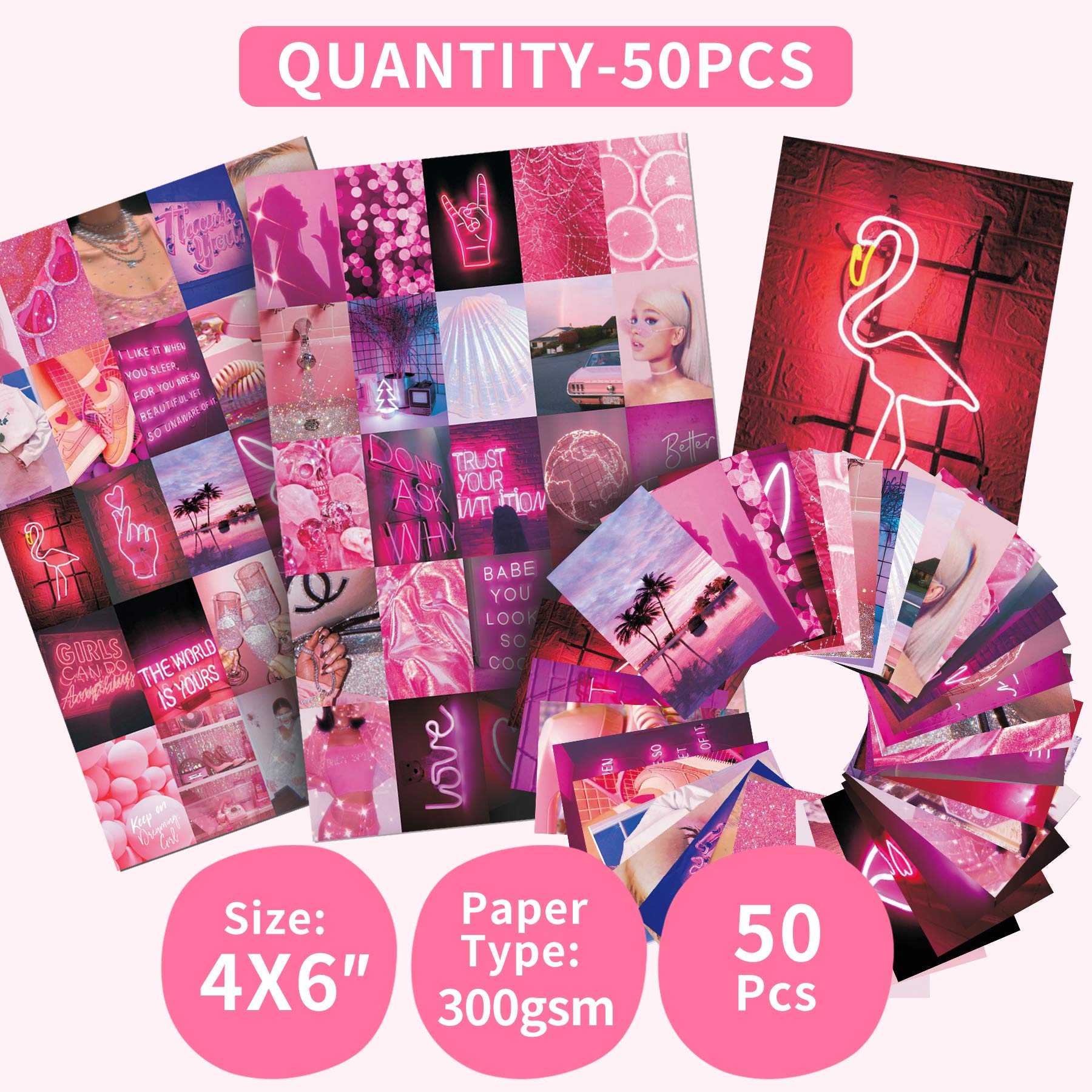 50pcs Wall Collage Kit Pink Aesthetic Pictures for Bedroom Decor ...