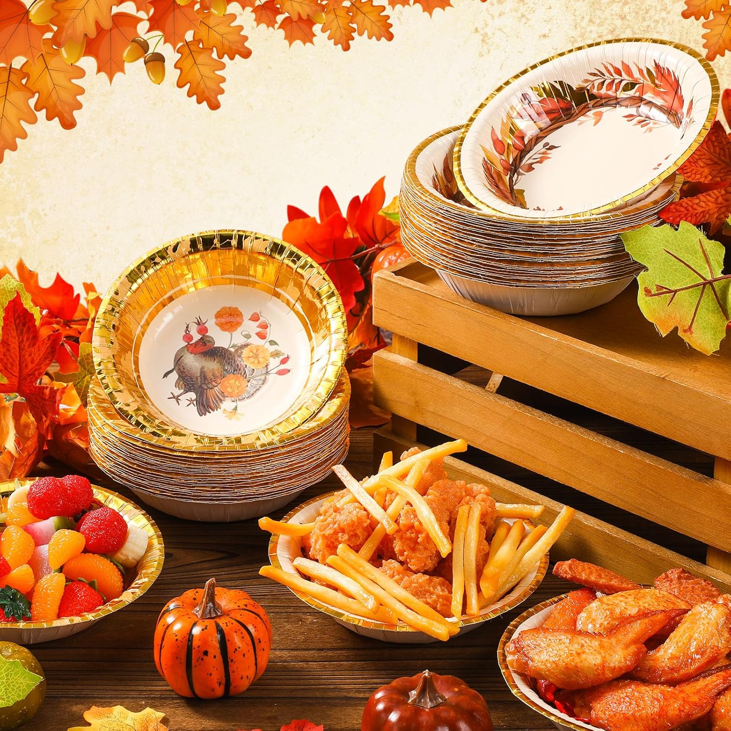 Amazon.com: Havawish 60 Pcs Thanksgiving Paper Bowl 12oz Turkey Autumn ...
