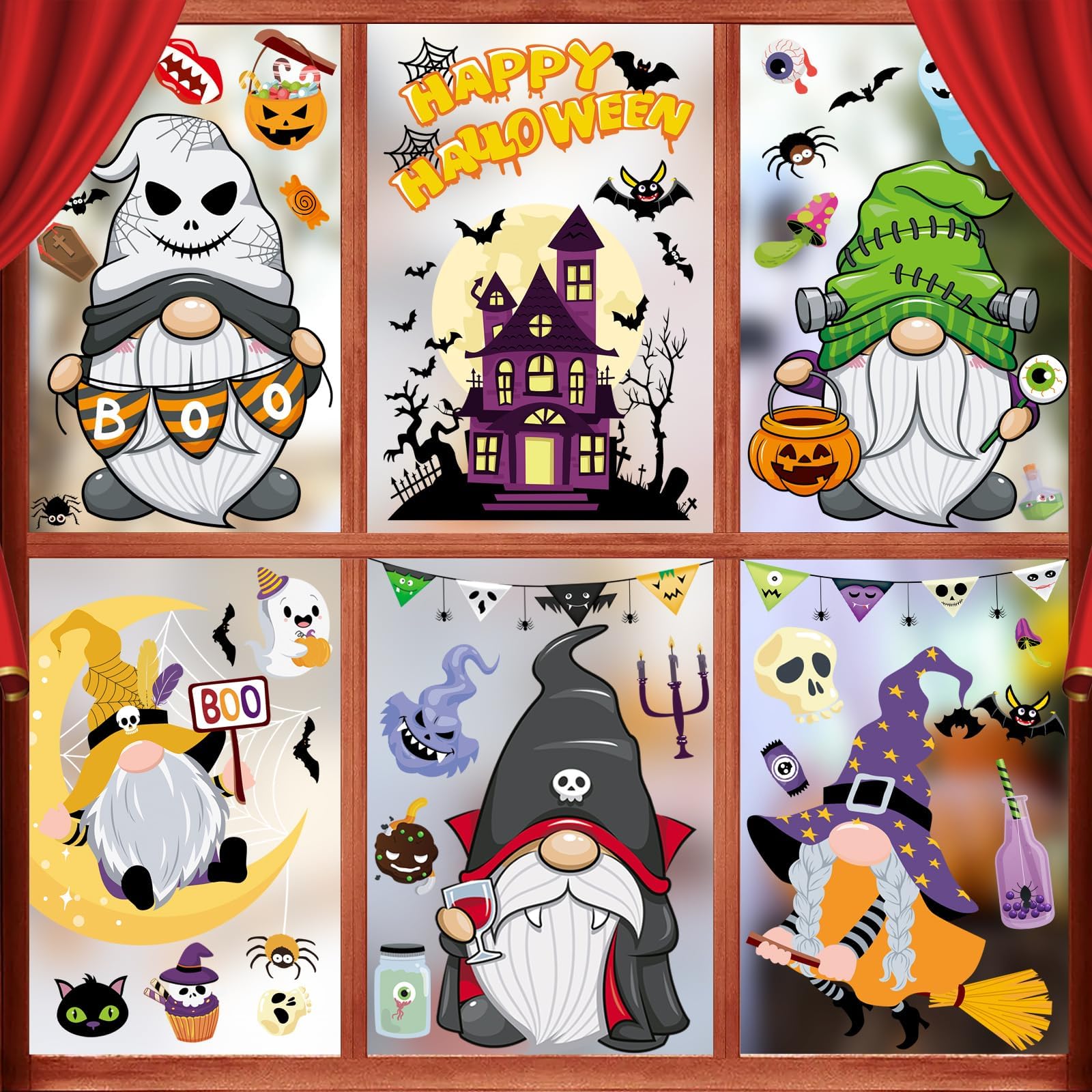 Amazon.com: Orfonbi Halloween Window Clings for Kids - 9 Sheets Cute ...