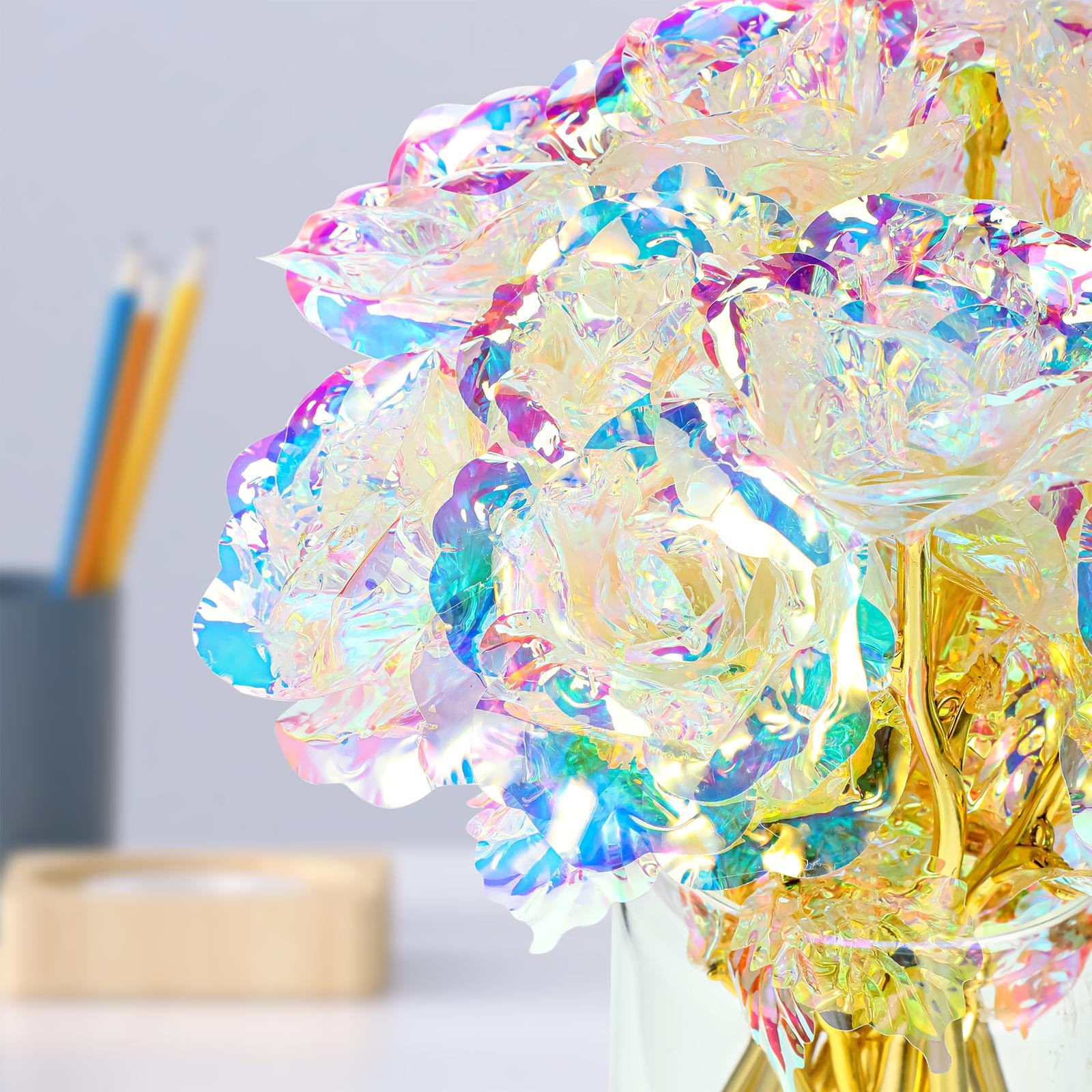 Lyrow 24 Pcs Galaxy Rose Flowers Glass Flowers with Stems Christmas ...