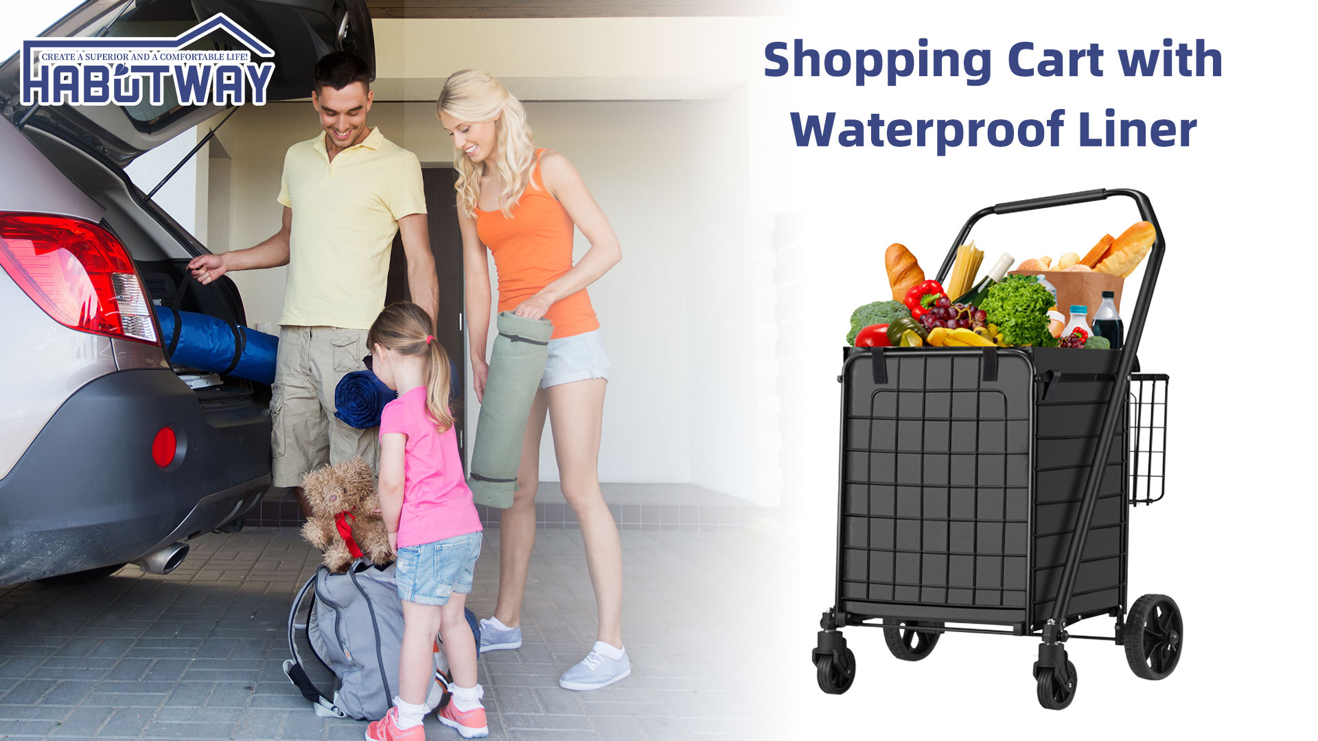 Watch HABUTWAY Shopping Cart with Waterproof Liner on Amazon Live