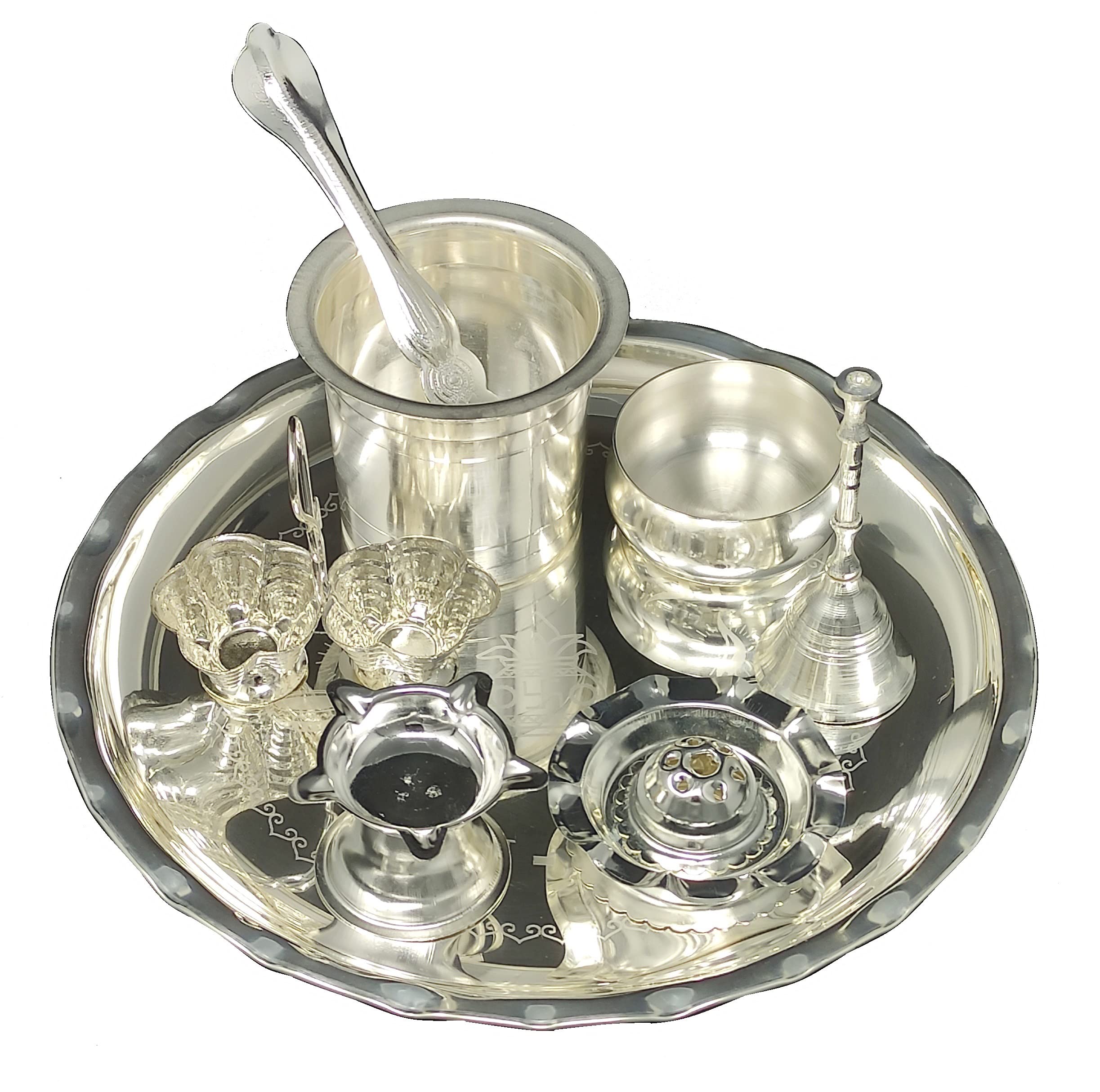 Buy BENGALEN Premium Silver Plated Pooja thali Set for Festival Ethnic ...