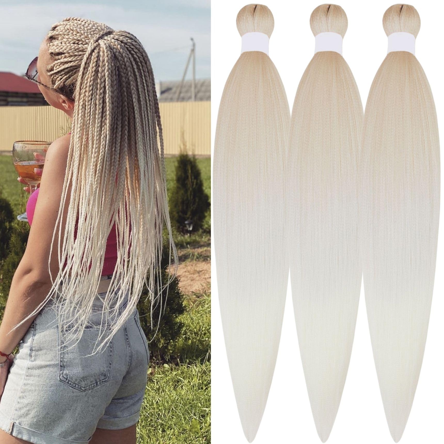 Snapklik.com : Silver Blonde Braiding Hair Pre Stretched Knotless ...