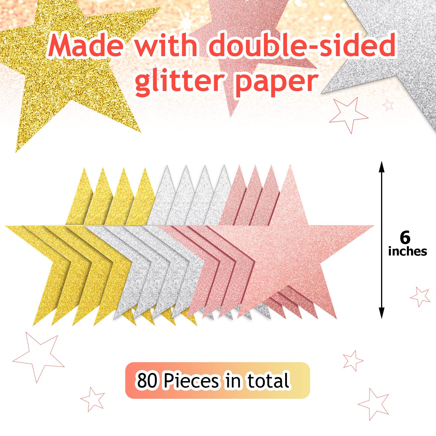 Snapklik.com : Gejoy 80 Pieces Glitter Star Cutouts Paper Star Confetti ...