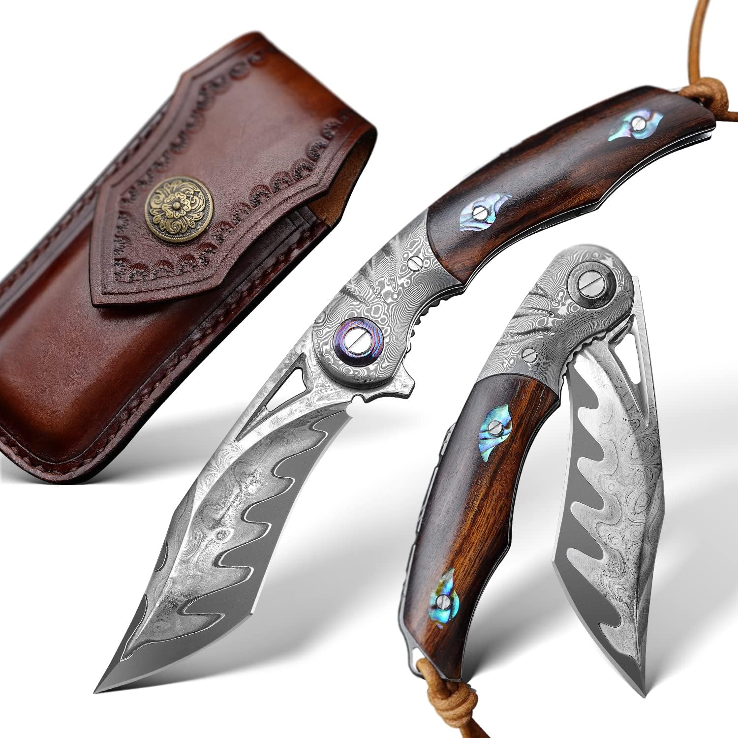 Amazon.com : SPIRIT DEED Hand knife with 3.7-inch pocket knife, Japanese SKD11 Damascus steel ...
