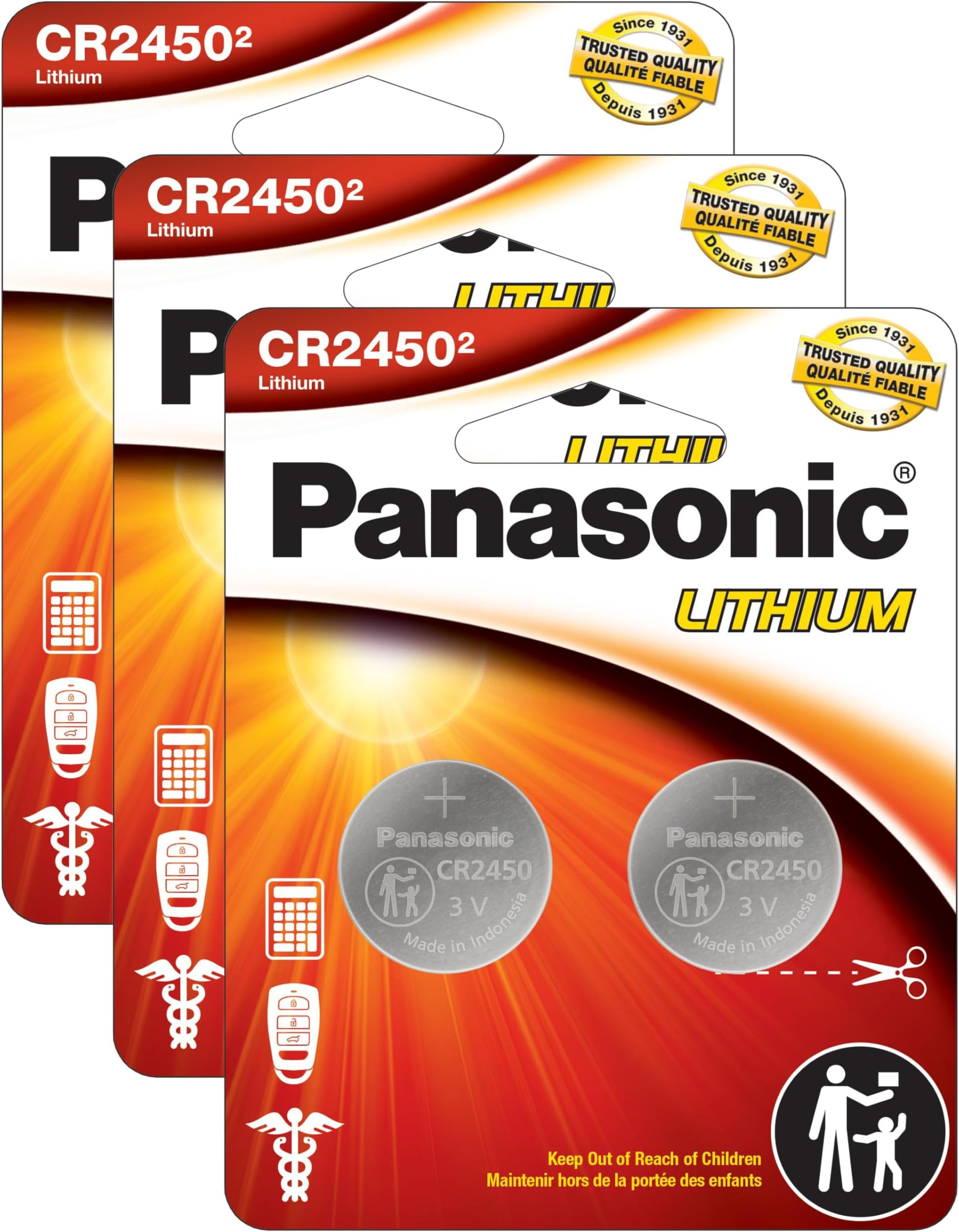 Amazon.com: Panasonic CR2450 3.0 Volt Long Lasting Lithium Coin Cell ...