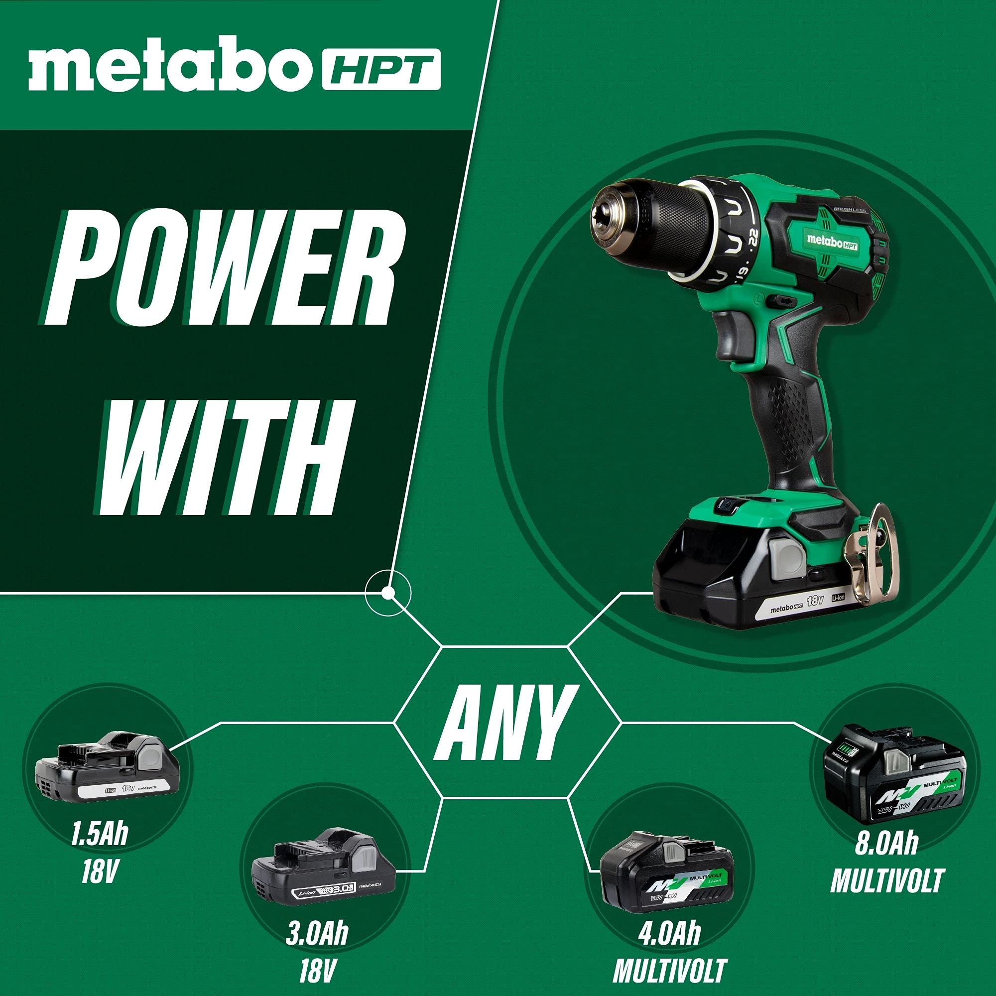 Metabo HPT 18V MultiVolt Cordless Drill Driver Kit Brushless Motor Metabo HPT 18V MultiVolt Cordless Drill Driver Kit Brushless Motor