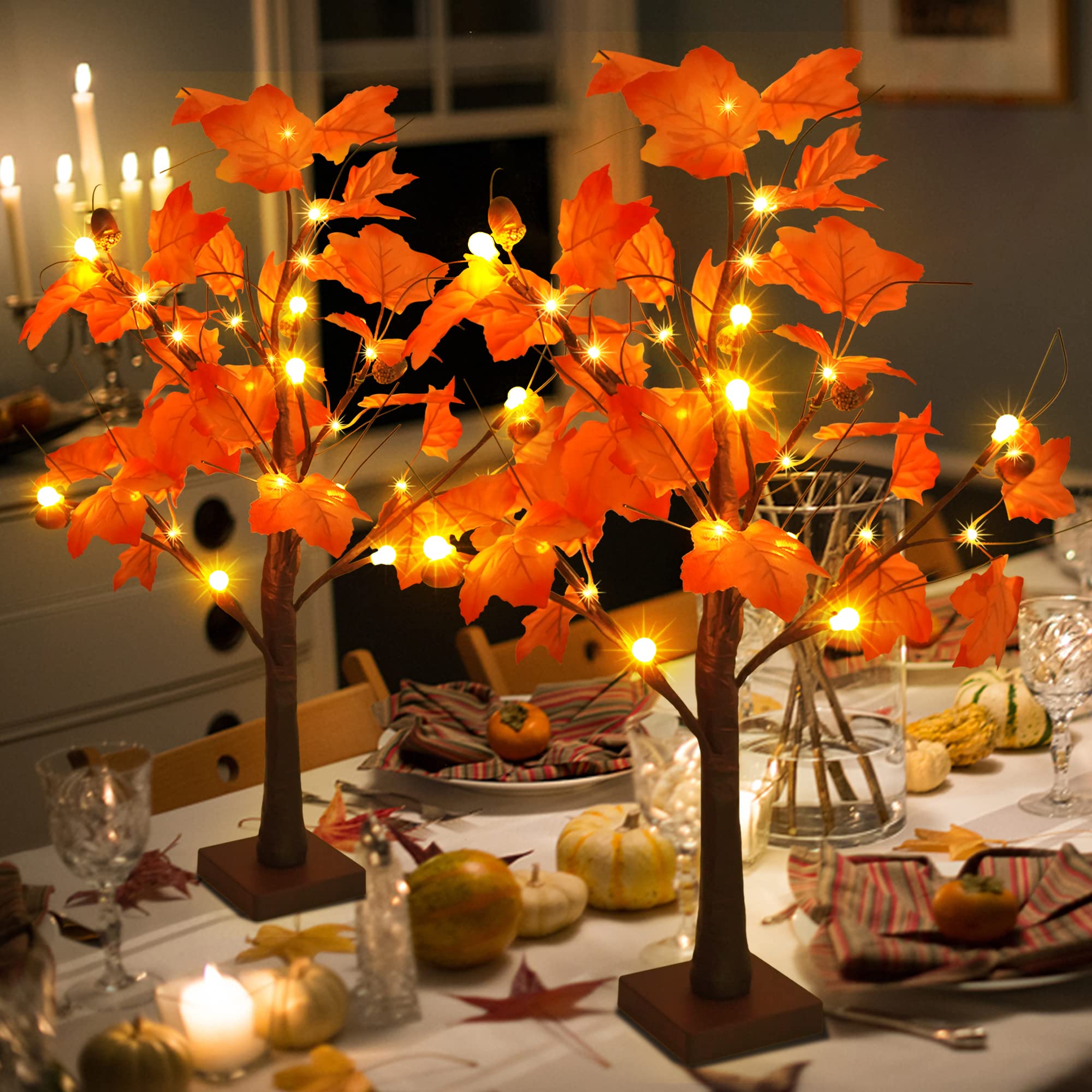 Heceltt 24 Inch Lighted Maple Tree with Arcons and White Balls, 24 LEDs ...