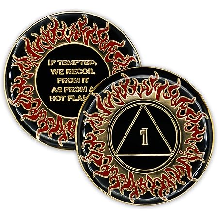 Amazon.com: 1 Year Sobriety Coin | Flames AA Chip Medallion Recovery ...