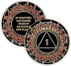Amazon.com: 1 Year Sobriety Coin | Flames AA Chip Medallion Recovery ...