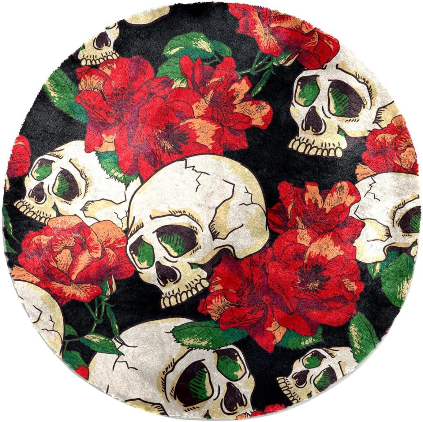 Amazon.com: Sugar Skull Rose Pattern Personalized Soft Round Faux Fur ...