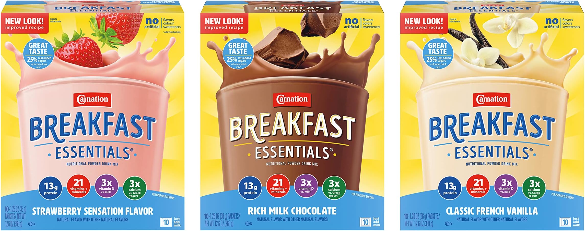 Amazon.com : Carnation Breakfast Essentials Powder Drink Mix Variety ...