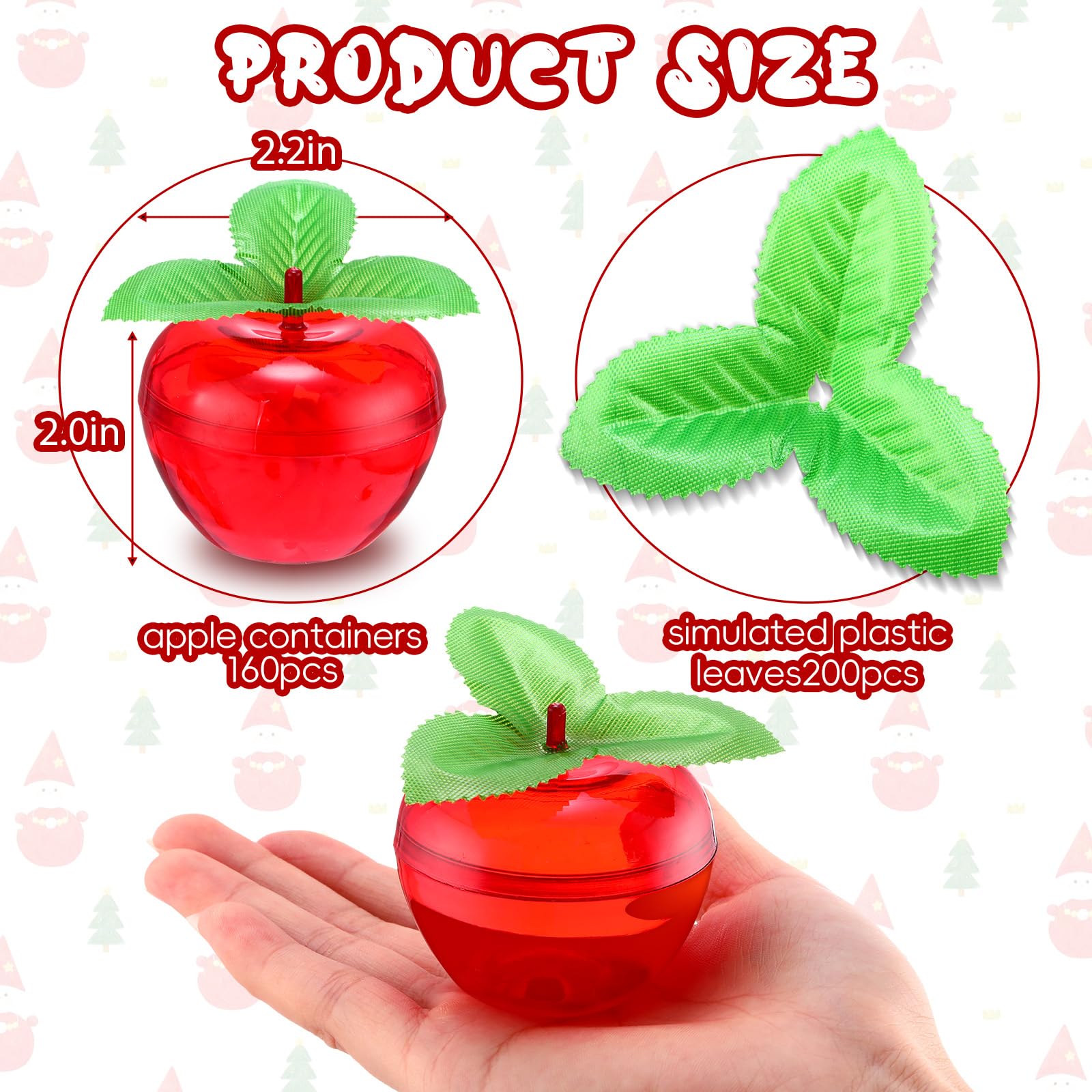 Leinuosen 160 Pack Christmas Red Apple Container 2 Inch Mini Apple ...