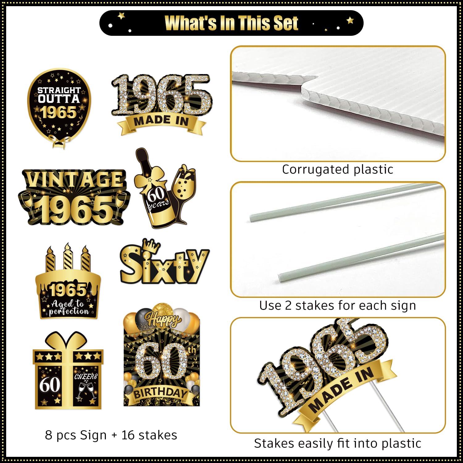 Snapklik.com : Singult 8pcs 1965 Black Gold Happy 60th Birthday Yard ...