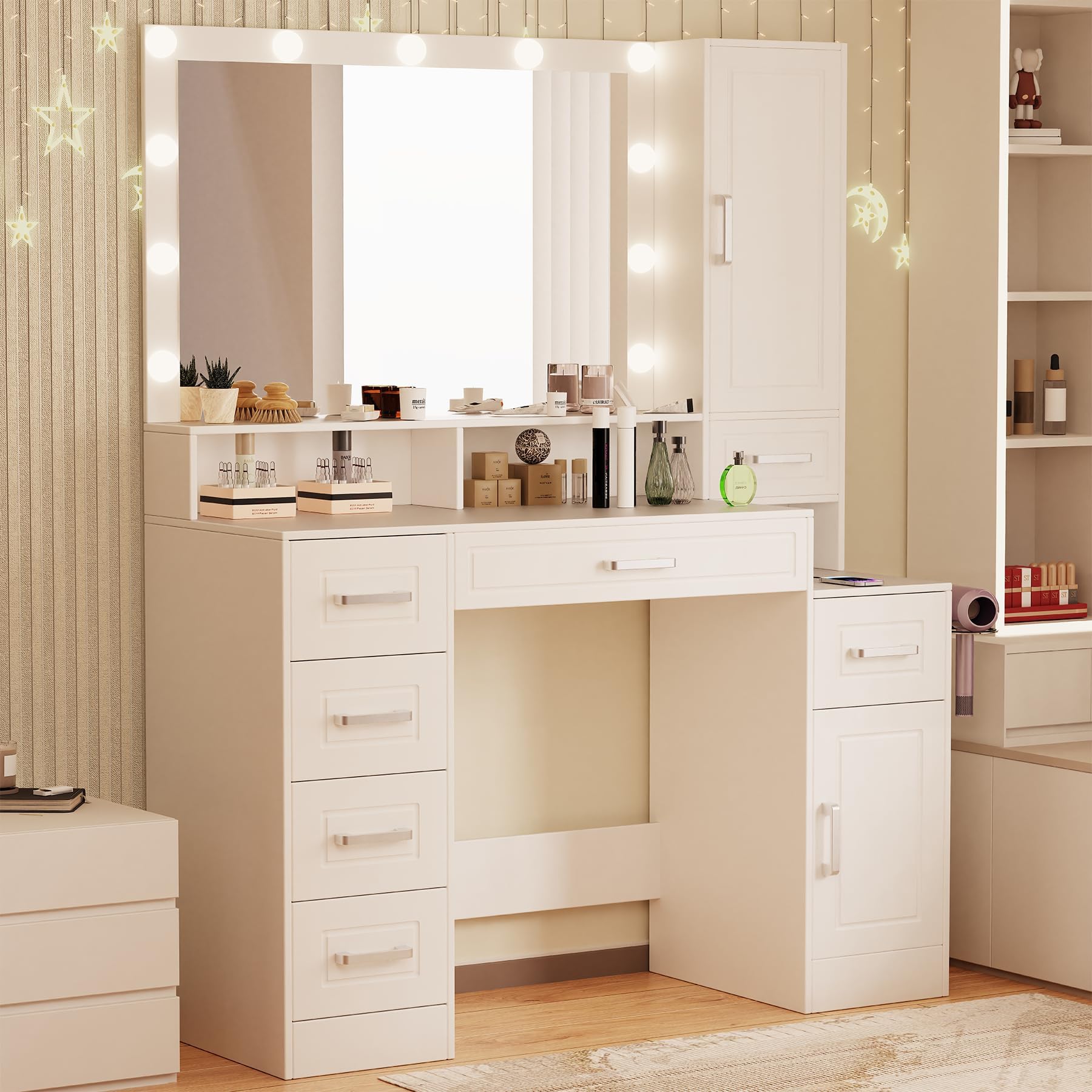 Amazon.com: YILQQPER Vanity Desk without Mirror, Makeup Vanity with 5 ...