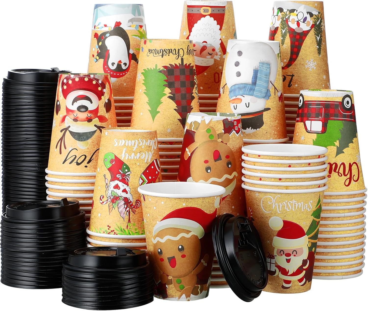 Amazon.com: Suttmin 200 Pcs Christmas Disposable Coffee Cups with Lids ...