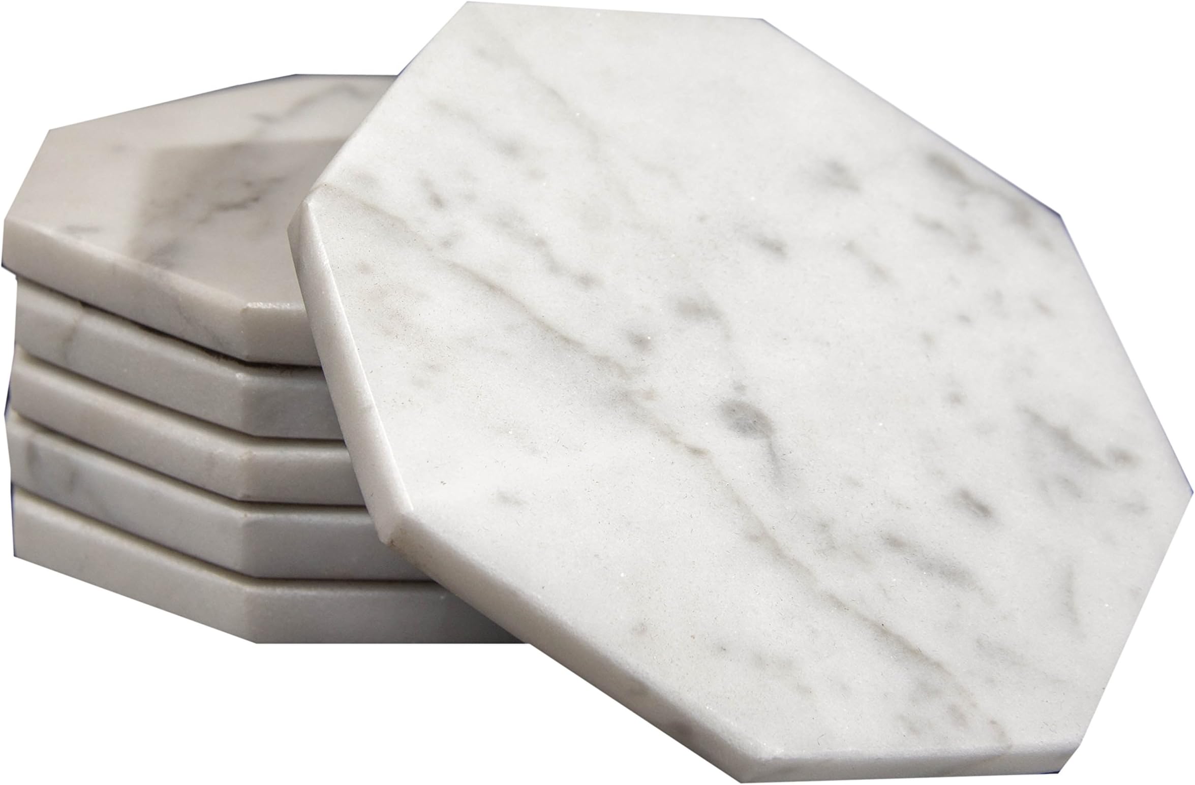 Amazon.com | Set of 6 - White Marble Stone Coasters Octagonal Polished ...