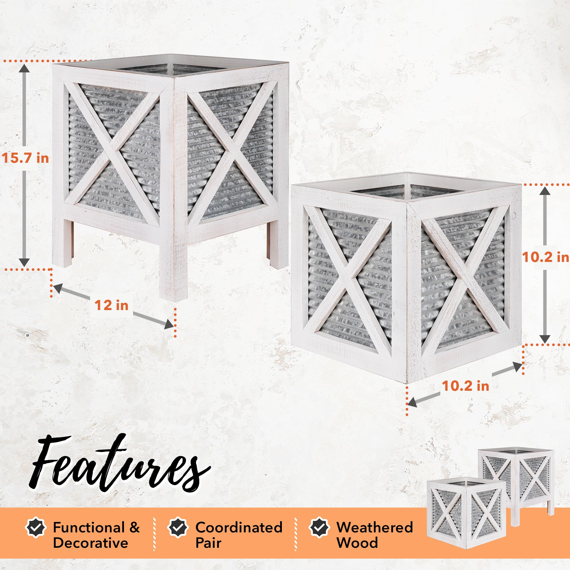 Autumn Alley Rustic Farmhouse Planter Stand with Galvanized Corrrugated ...