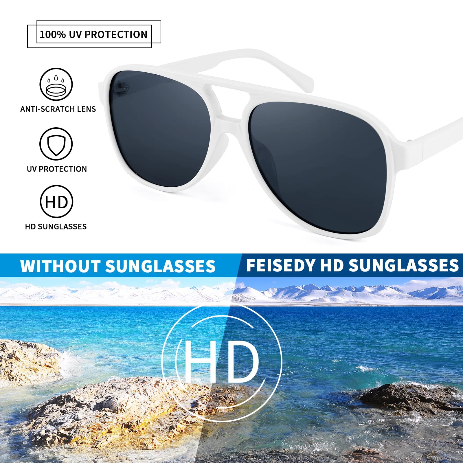 Snapklik.com : FEISEDY Vintage Retro 70s Plastic Aviator Sunglasses Women Men Classic Large ...