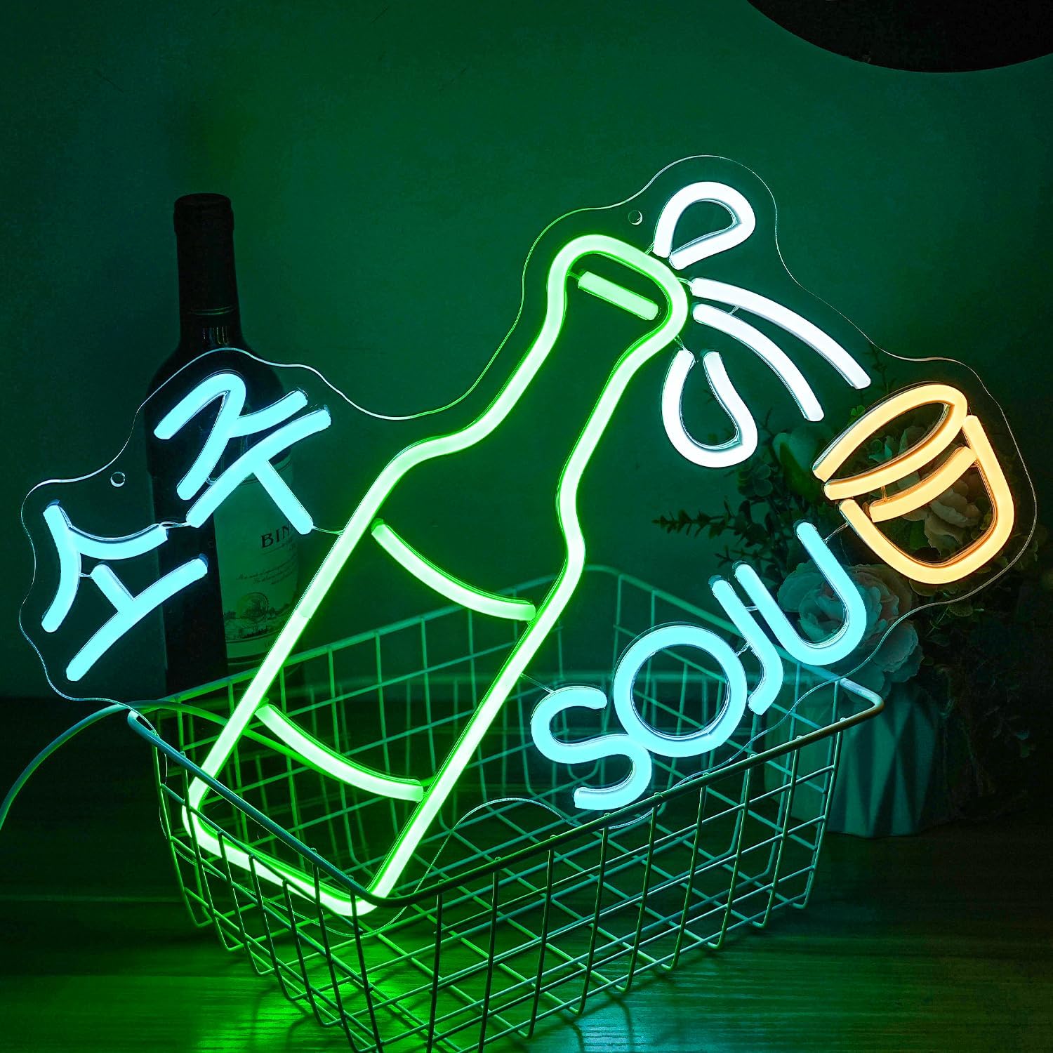 Amazon.com : Alkkign Soju Neon Sign Korean Soju Neon Light Soju Glass ...