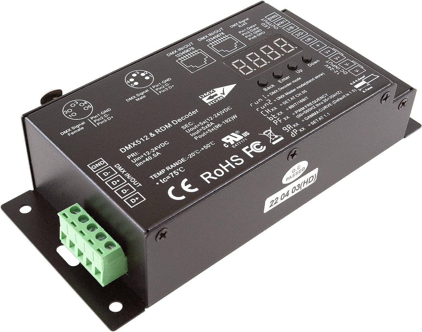 SIRS-E 5 Channel CV DMX RDM Digital PWM Decoder 8/16 bits for RGB & RGBW LED Lighting 12-24V DC ...