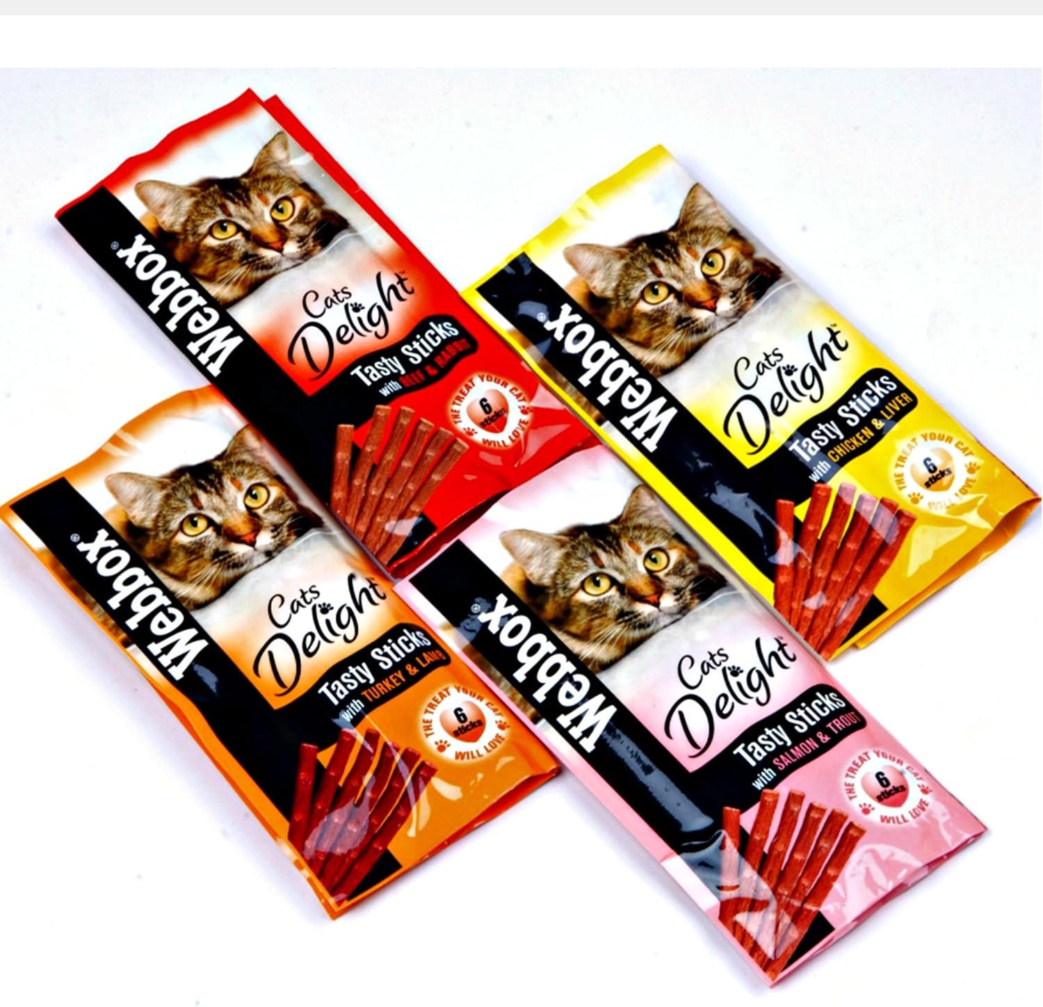 Webbox Cats Delight Tasty Beef Sticks Chews Treats 12 x 6 (72 Sticks ...